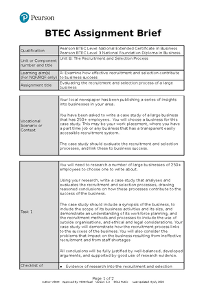 Unit 8- Coursework 1 - P1: Explain how a large business recruits and selects giving reasons for ...