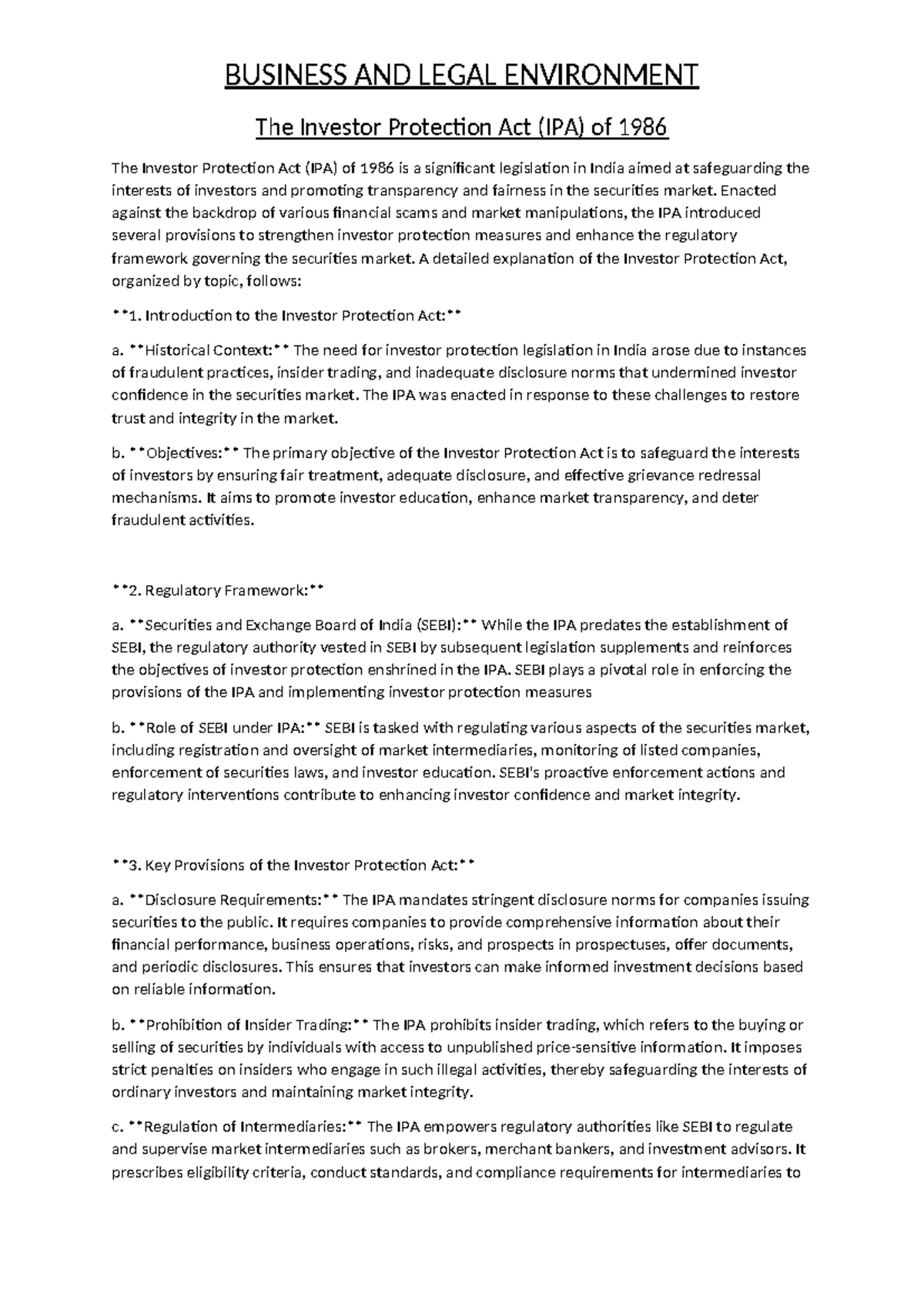 Investor Protection Act (IPA) of 1986: Overview and Key Provisions ...
