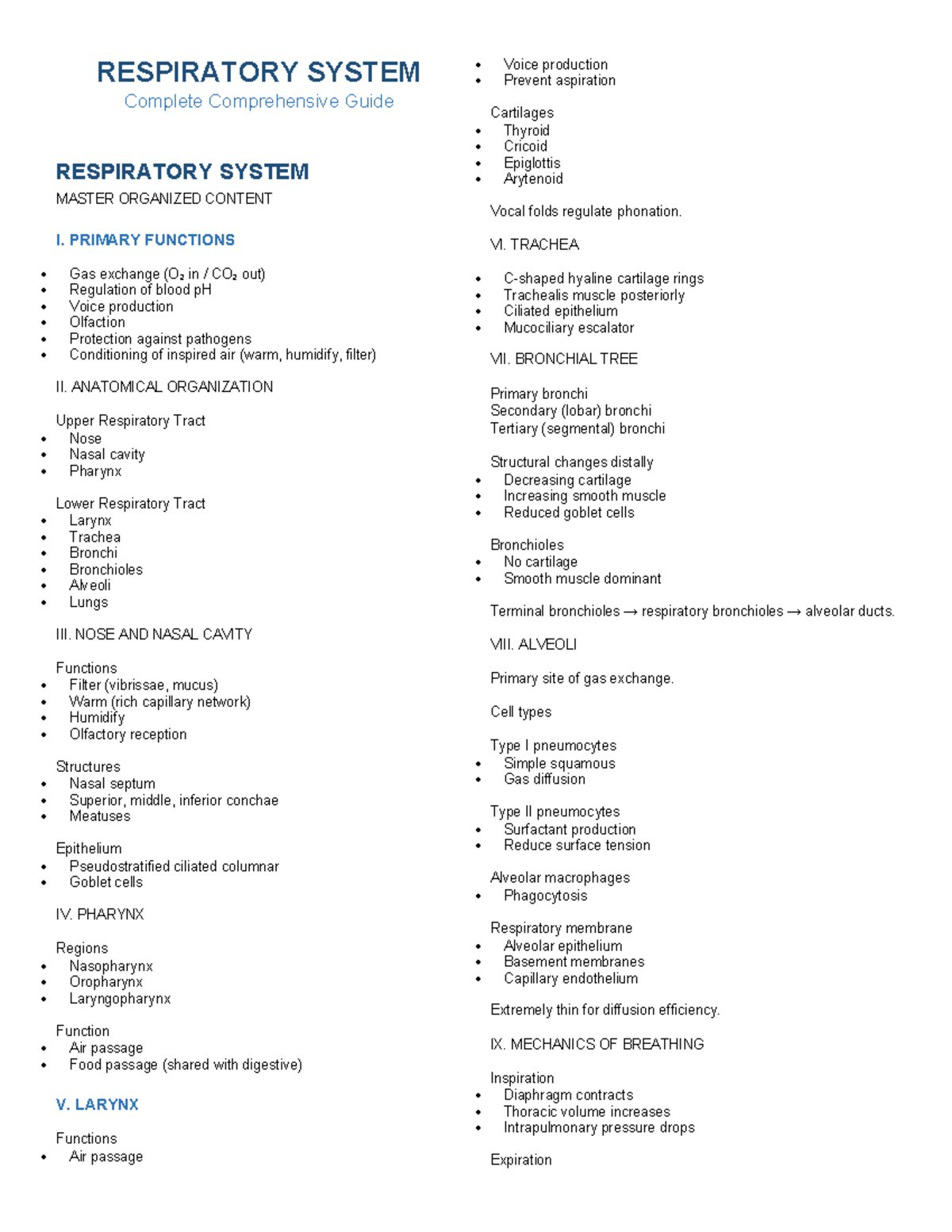 RESPIRATORY SYSTEM MASTER GUIDE: Comprehensive Overview and Functions ...