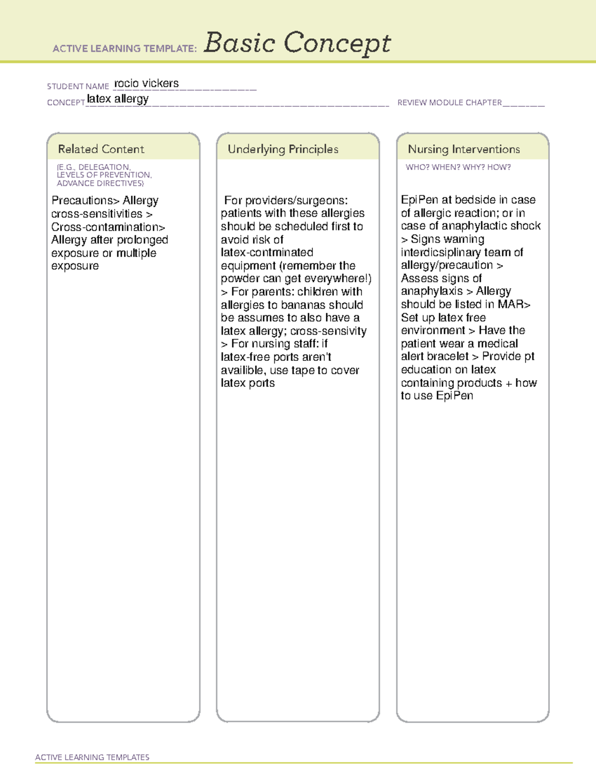 Latex Allergy Management - ATI Active Learning Template - Studocu
