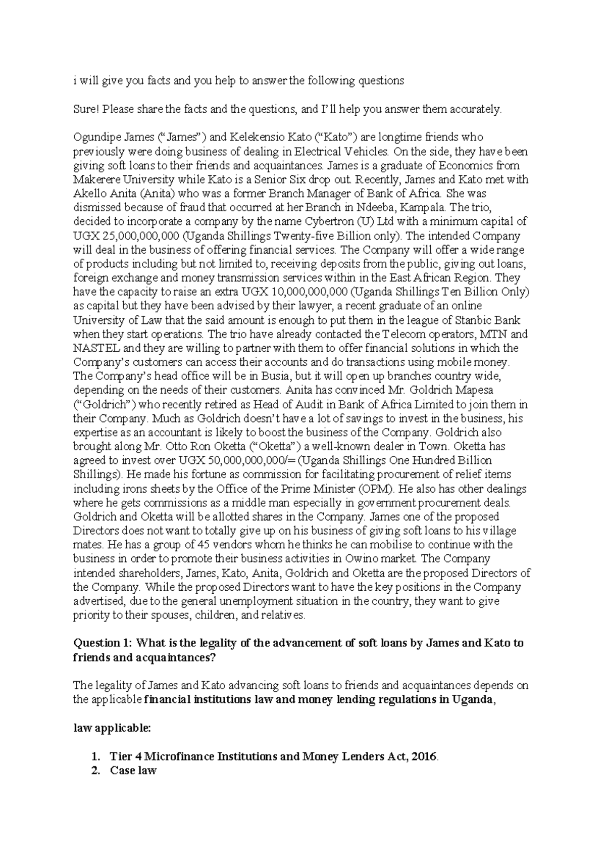 Corporate & Commercial Law: Cybertron (U) Ltd Case Study Analysis - Studocu