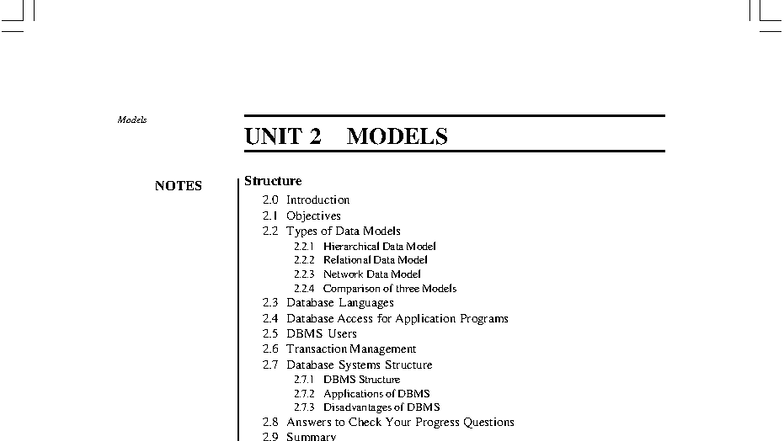 Models UNIT 2 NOTES: Understanding Data Models and DBMS (RDBMS) - Studocu
