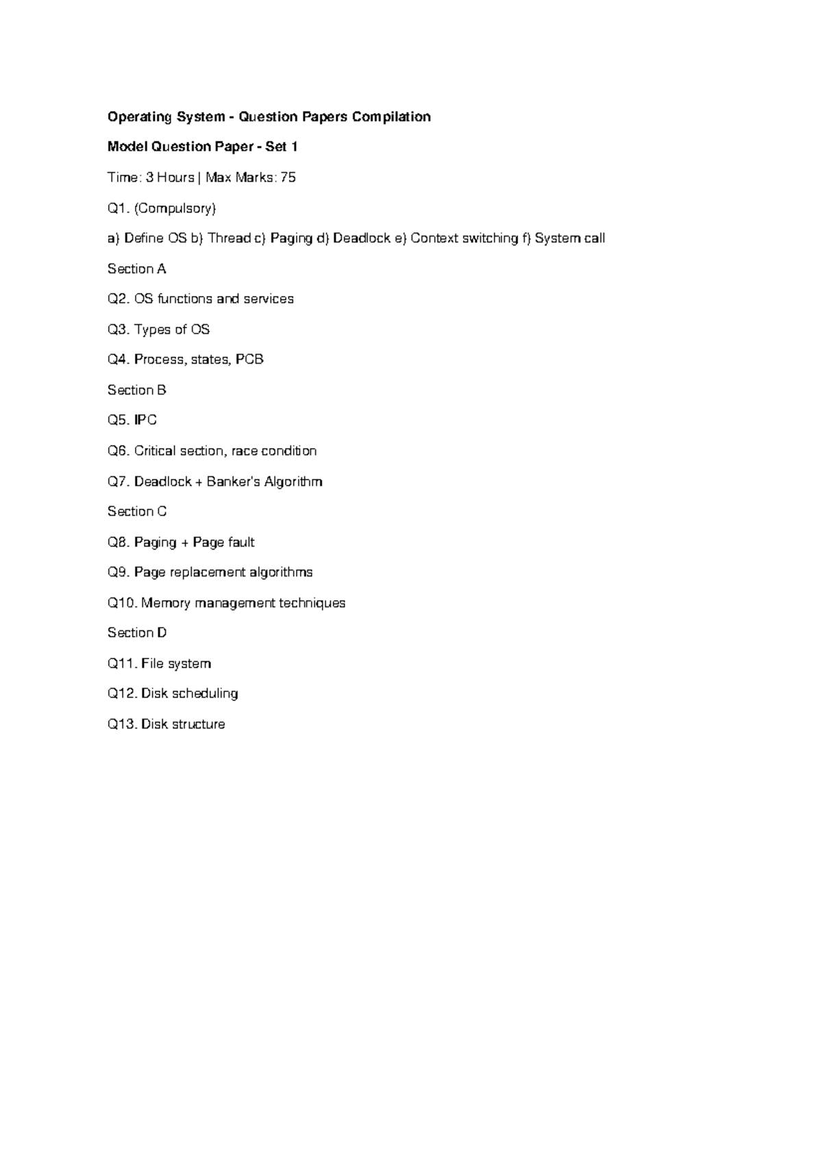 Os 101 Model Question Paper Set 1 Compilation For Exams Studocu