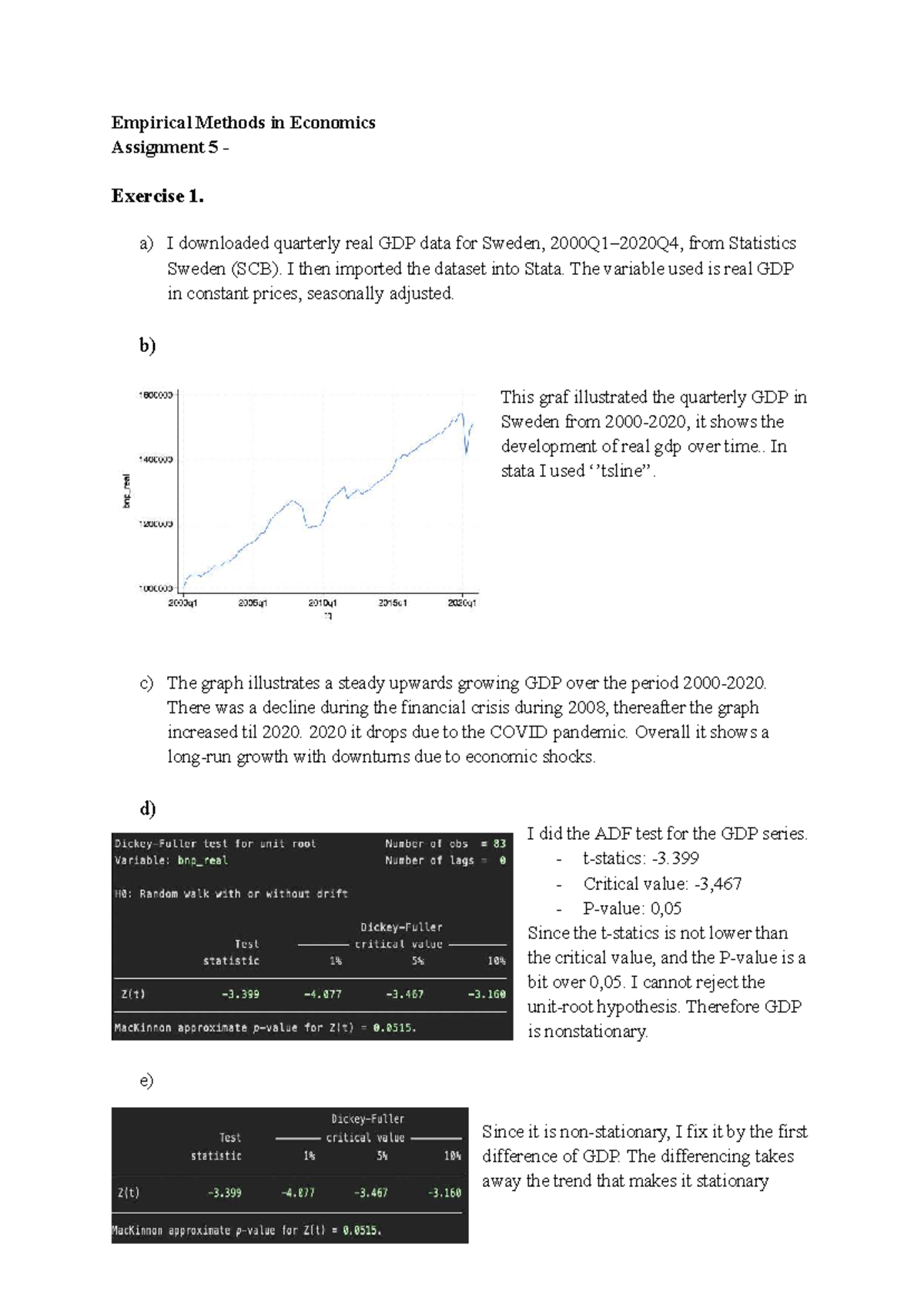 Assignment 5: Empirical Methods in Economics Analysis of GDP and Rates ...