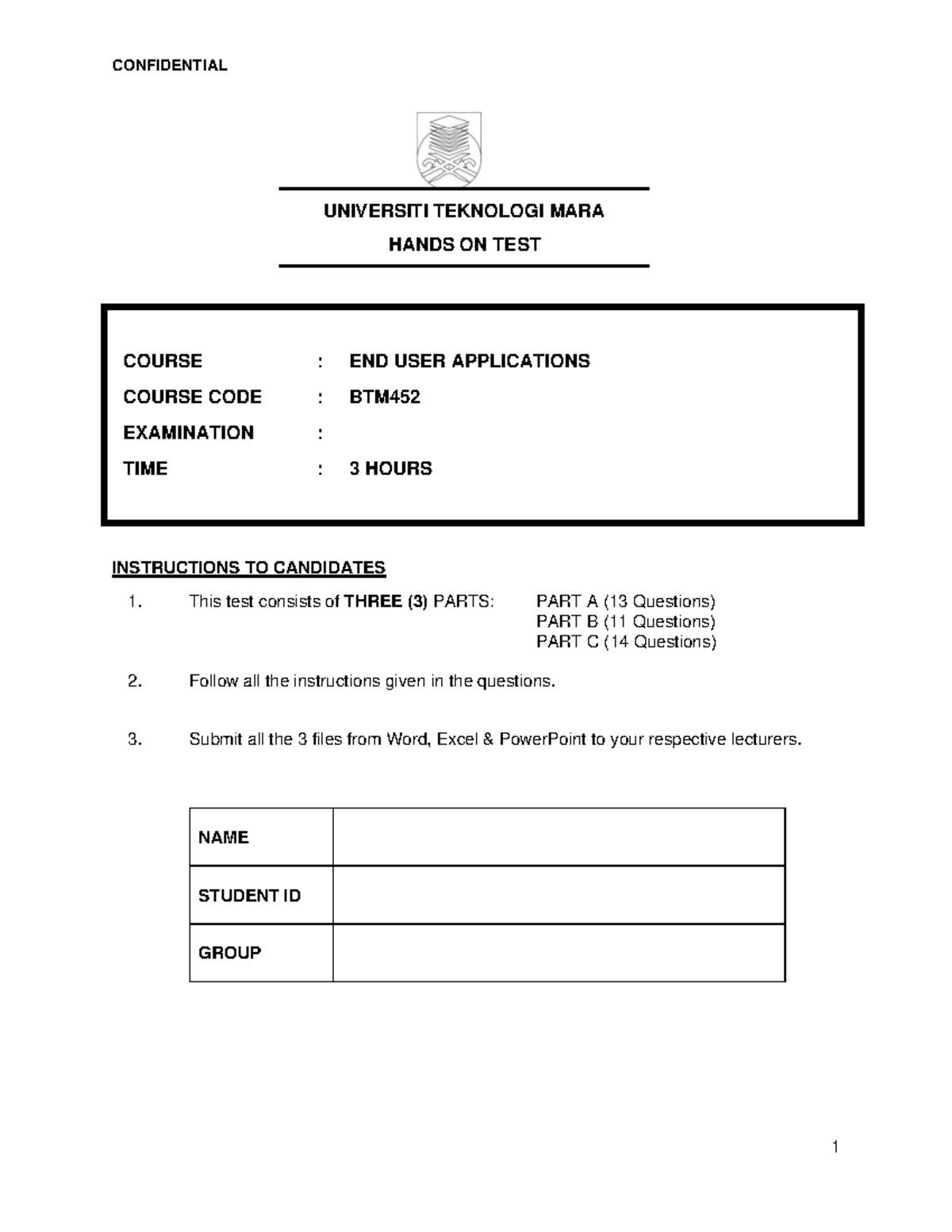 Hands-On Test BTM452: Microsoft Word, PowerPoint & Excel Tasks - Studocu