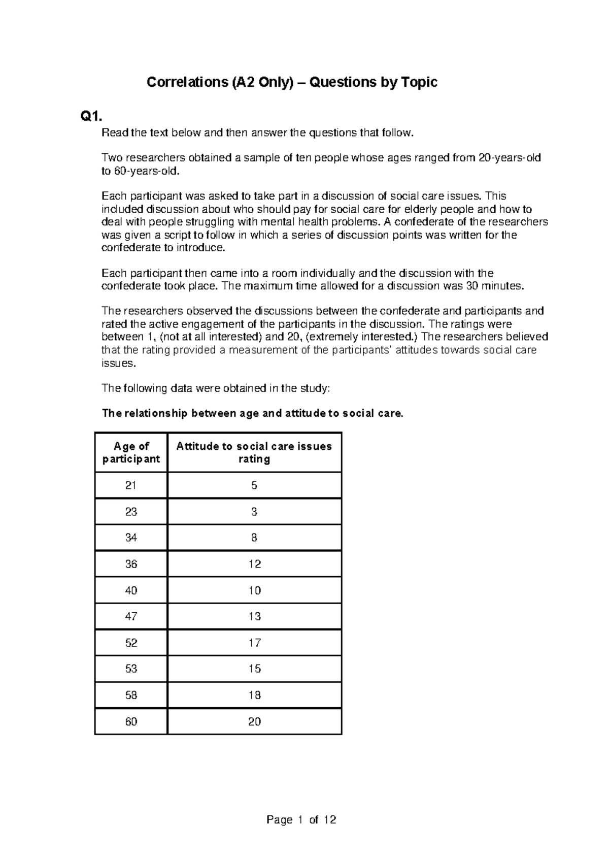 Correlations in Psychology (A2 Only) - Research on Social Care ...