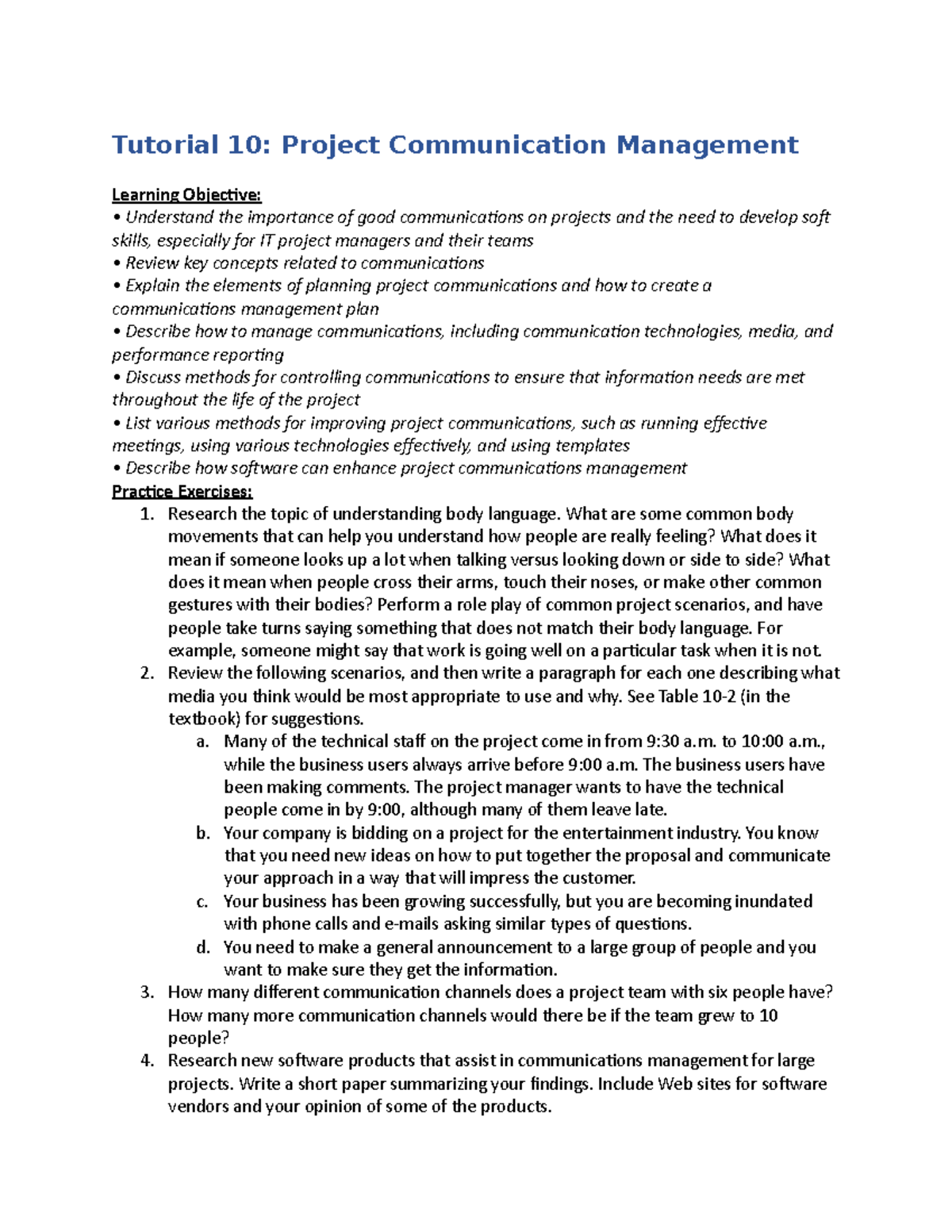 Tutorial 10 - Project Communication Management - Tutorial 10: Project ...