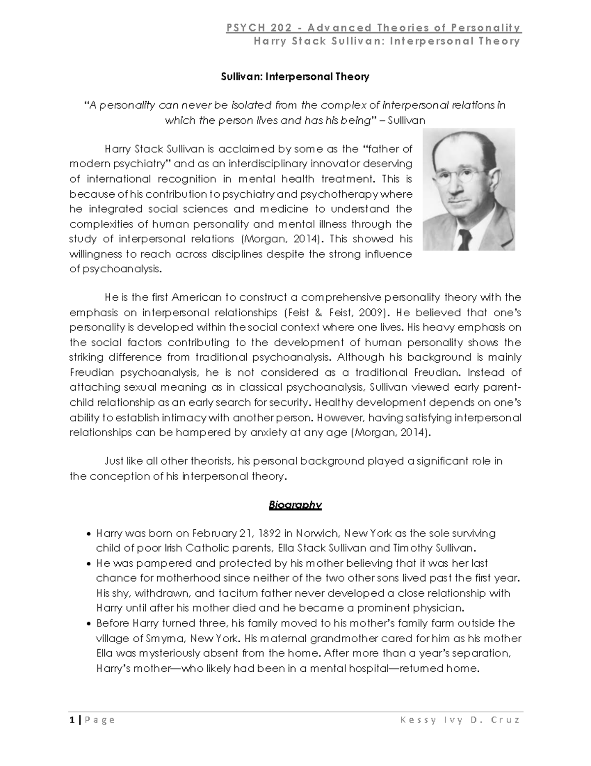 Sullivan's Interpersonal Theory - H a r r y S t a c k S u l l i v a n ...