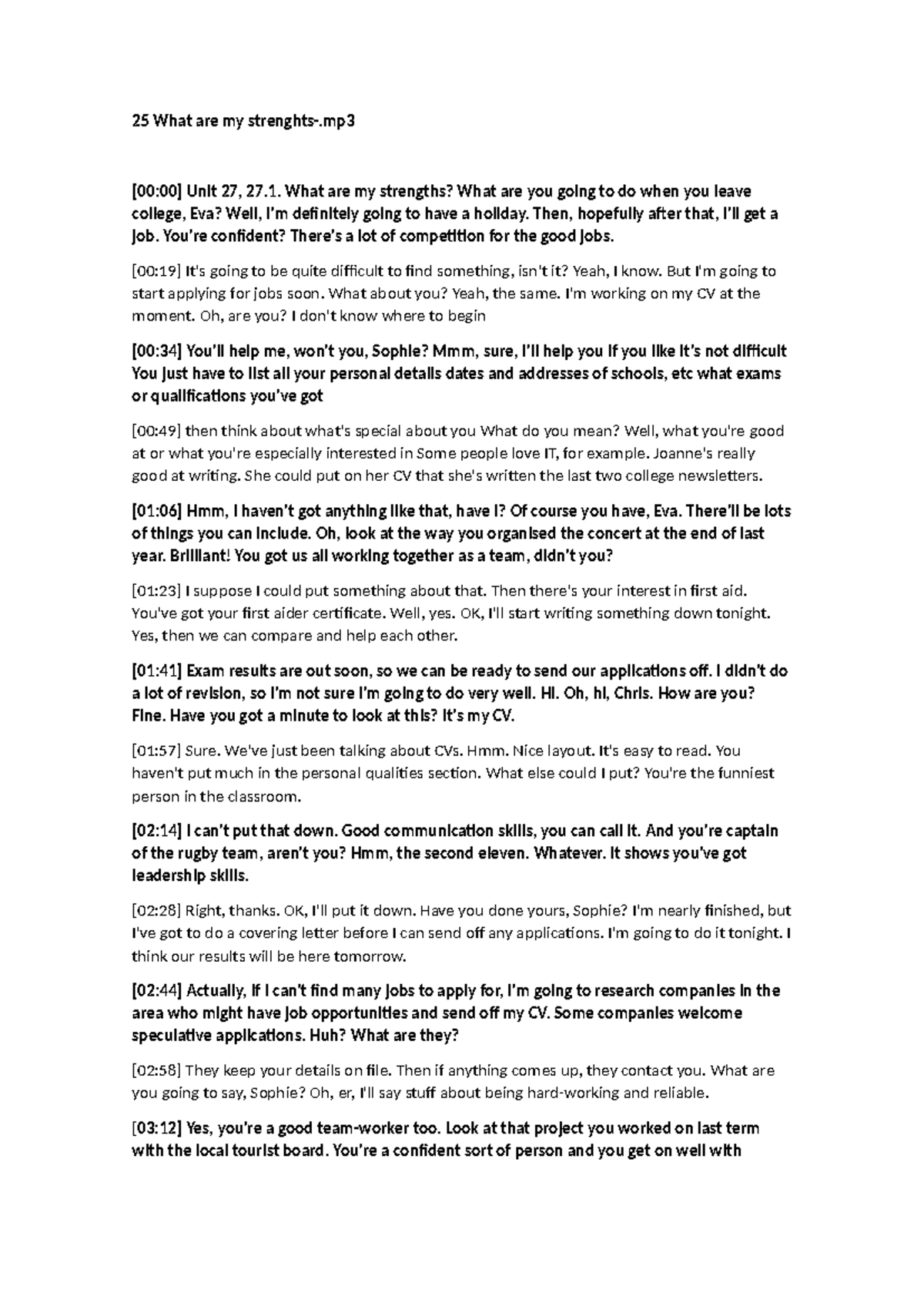 Unit 27: Strengths and Job Applications Discussion Notes - Studocu