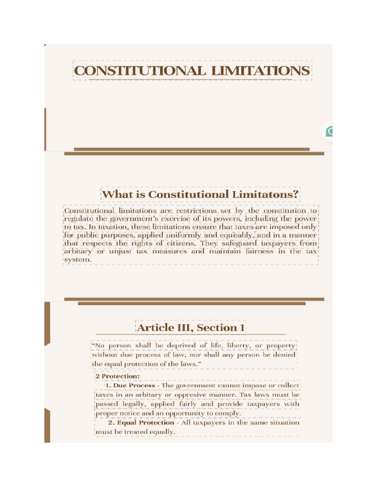 Constitutional Limitations in Taxation: Key Concepts for Course XYZ ...