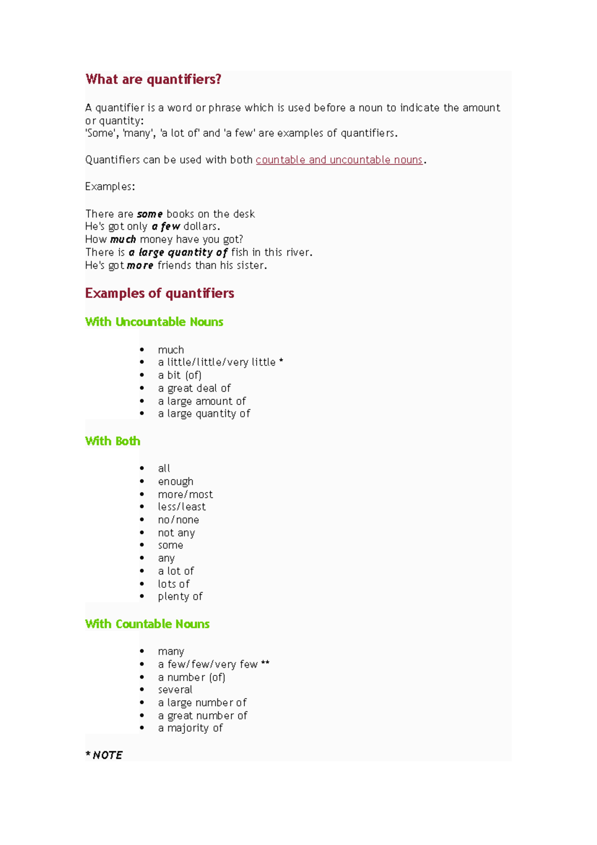 Quantifiers Overview - Inglés de 2º eso Lesson Notes - Studocu