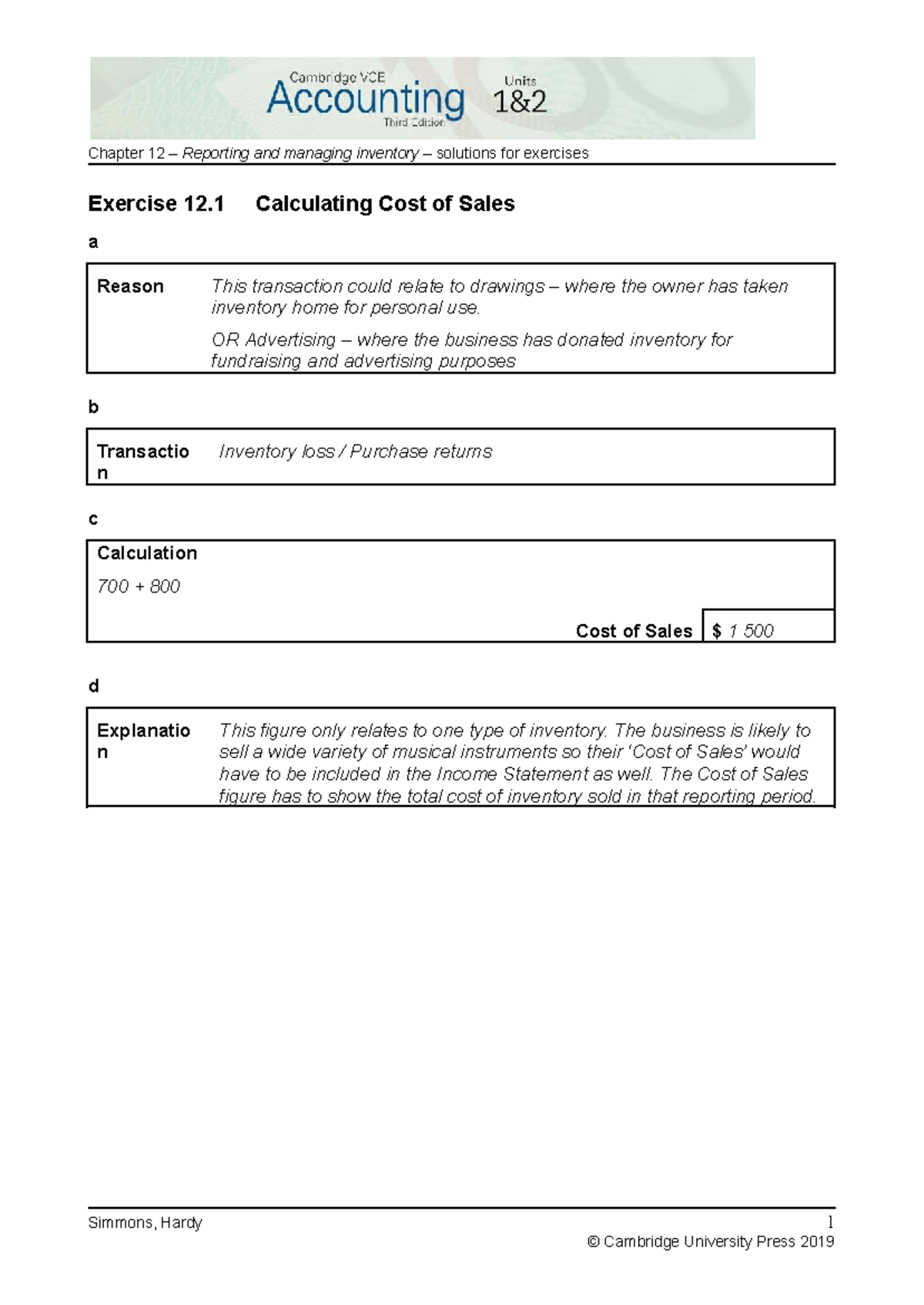 Acc12 Ex Solutions Ch12: Inventory Management & Cost of Sales Analysis - Studocu