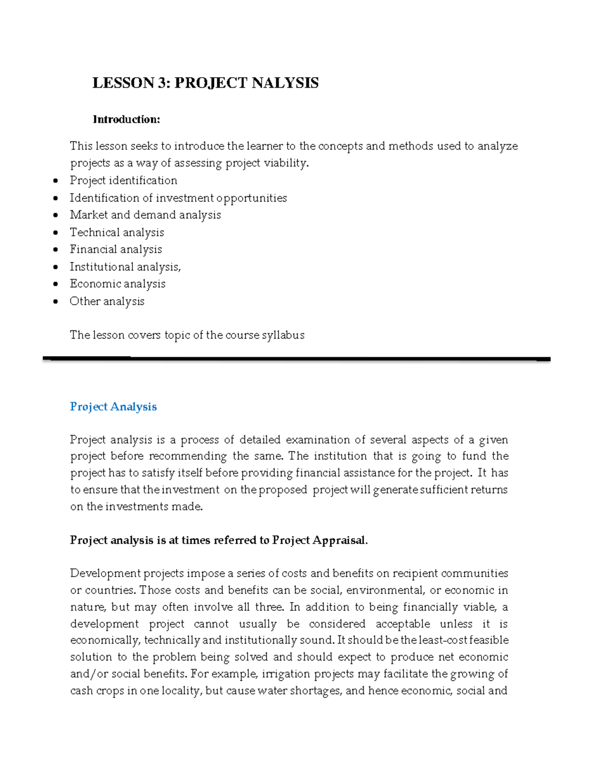 Lesson 3: Project Appraisal and Analysis Methods in Project Viability ...
