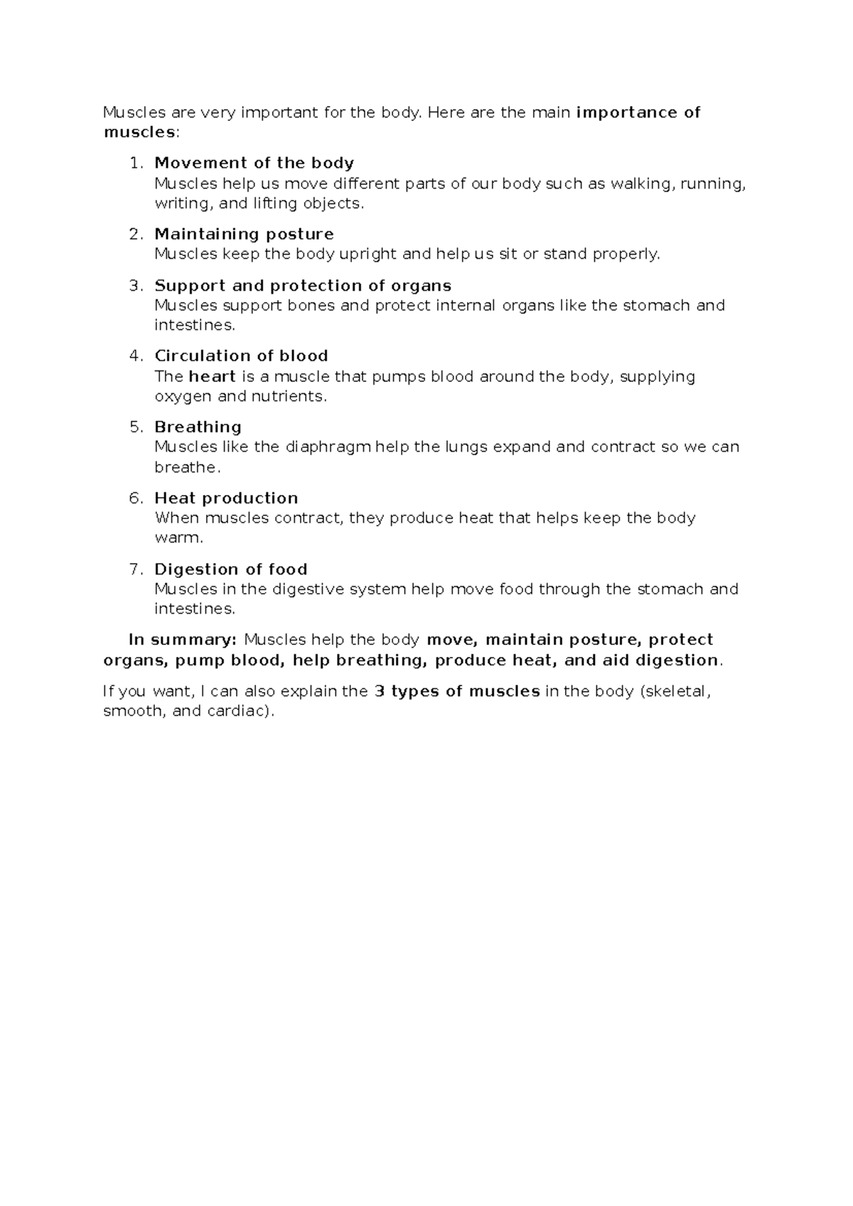 Importance of Muscles in the Human Body: Key Functions and Types - Studocu