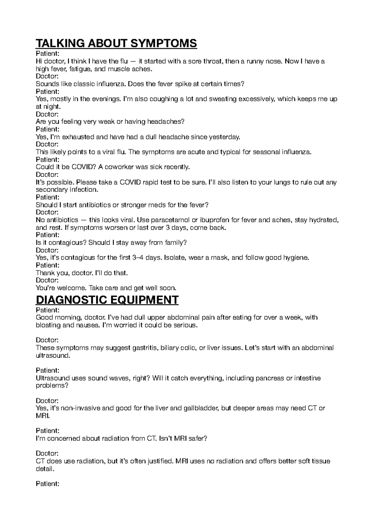 TALKING ABOUT SYMPTOMS: A Patient-Doctor Dialogue on Illness - Studocu