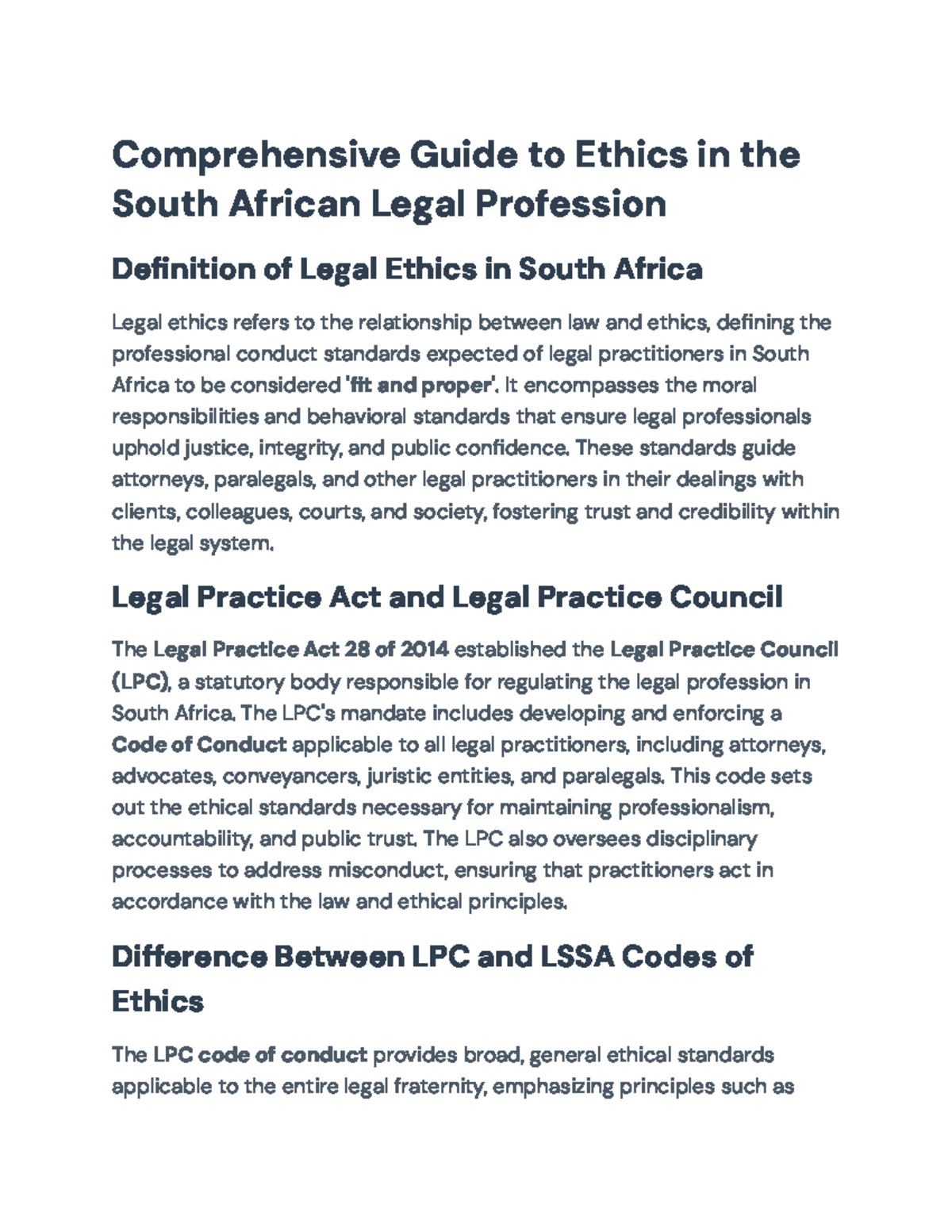 Comprehensive Overview of Ethics in the South African Legal Profession ...
