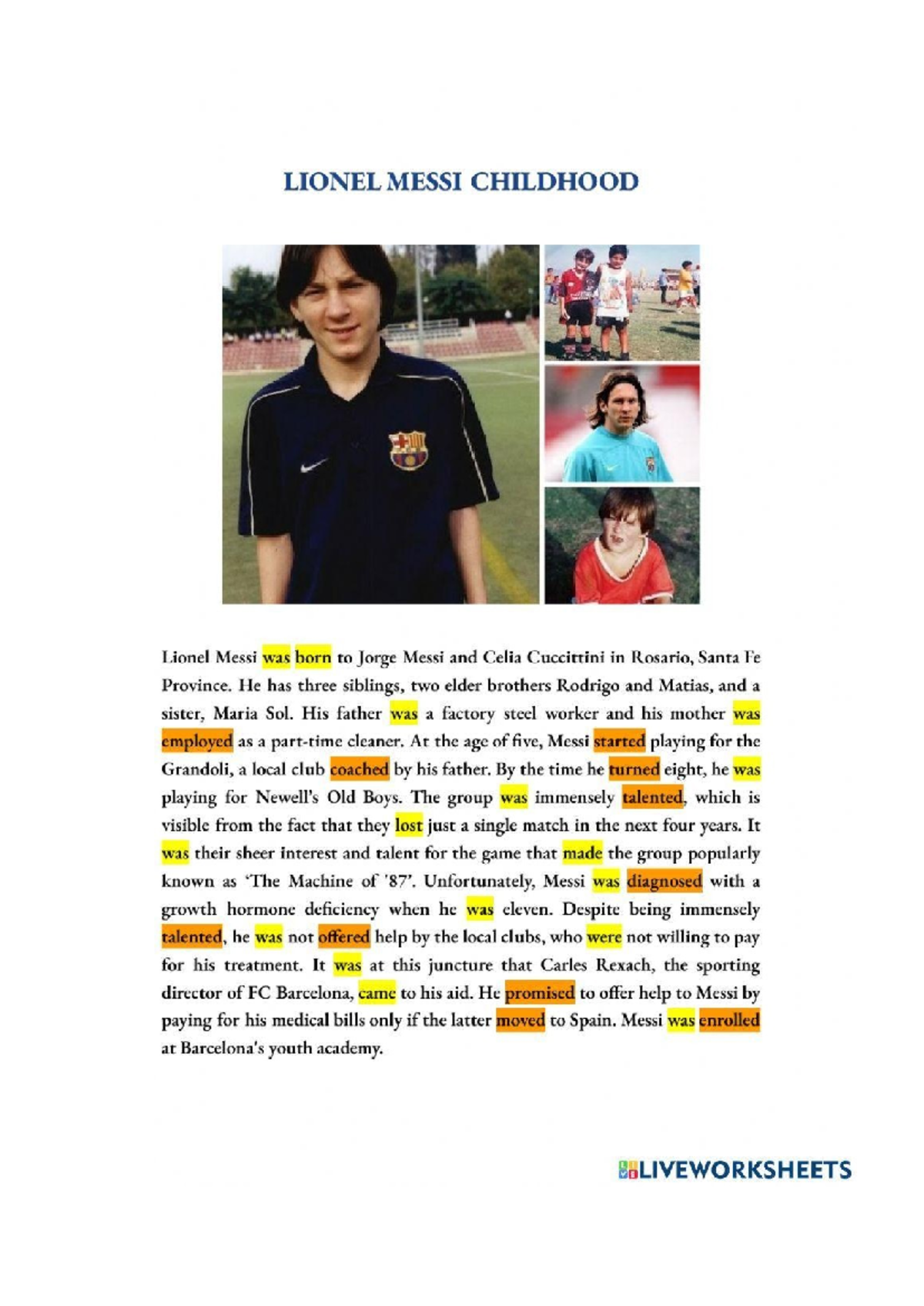 LIO MESSI: CHILDHOOD & PAST - PRESENT SIMPLE EXERCISE - Studocu