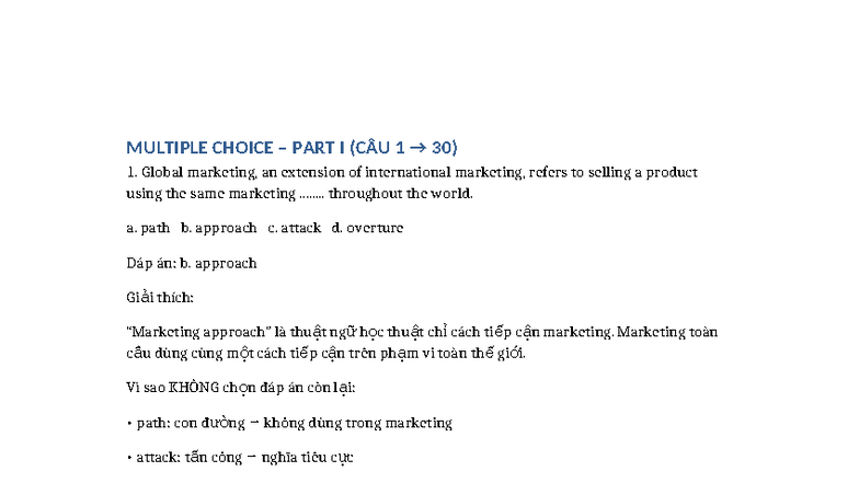 MULTIPLE CHOICE PART I (CÂU 1-30) - FULL Uncut Clear VI - Studocu