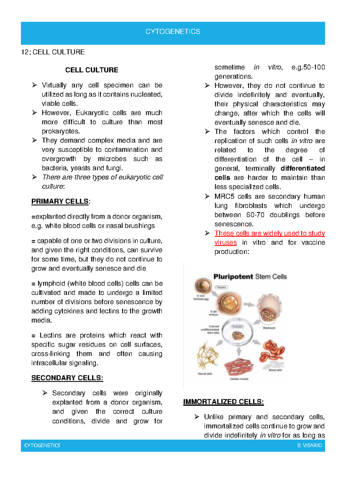 Cytogenetics Cell Culture F4: Eukaryotic Cell Types and Techniques ...