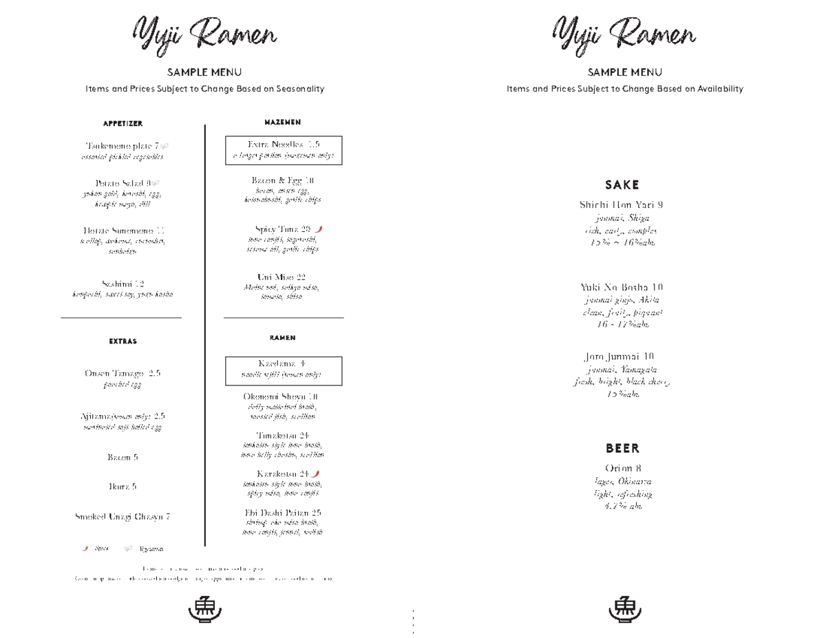 Yuji-Ramen-Menu - Sample Menu for Food Lovers and Adventurers - Studocu