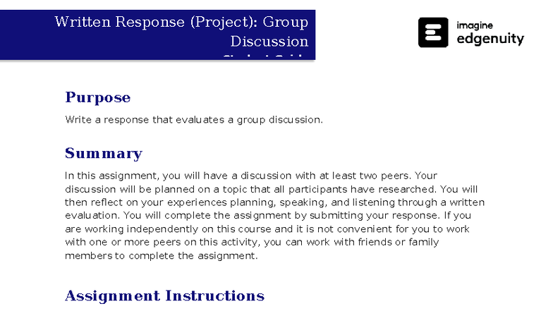 Project: Group Discussion Evaluation Student Guide - Studocu