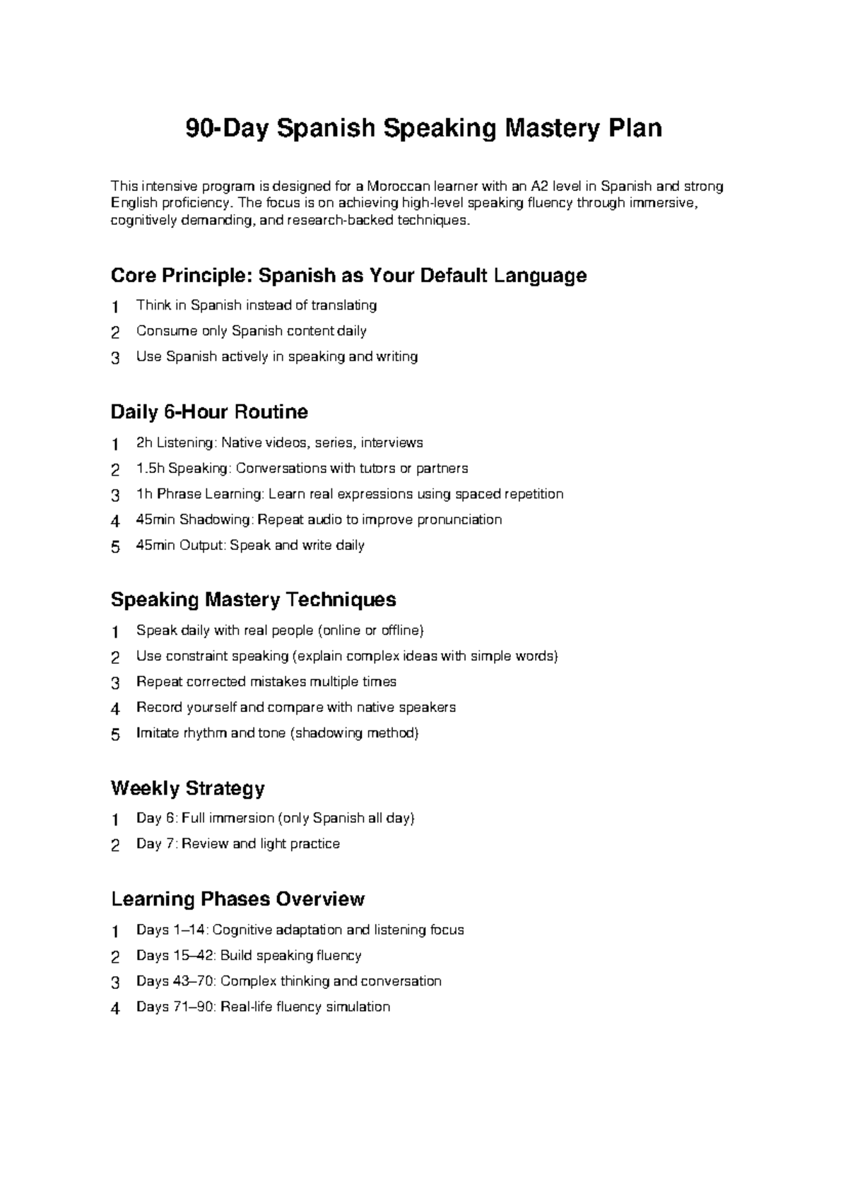 Spanish Speaking Mastery Plan for A2 Learners: Fluency Strategies - Studocu