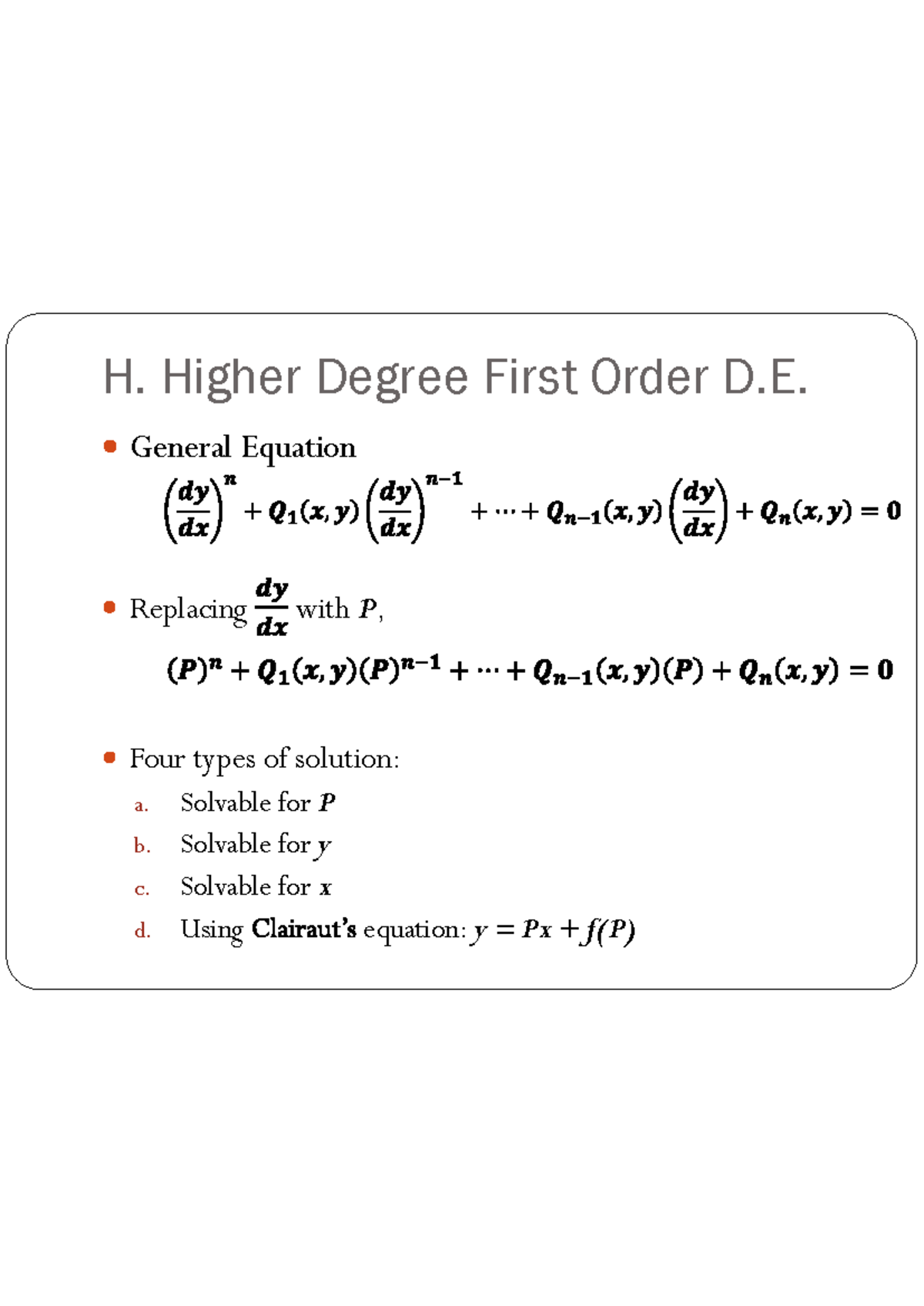 Higher Degree (First Order DE) - General Equation Replacing with P ...