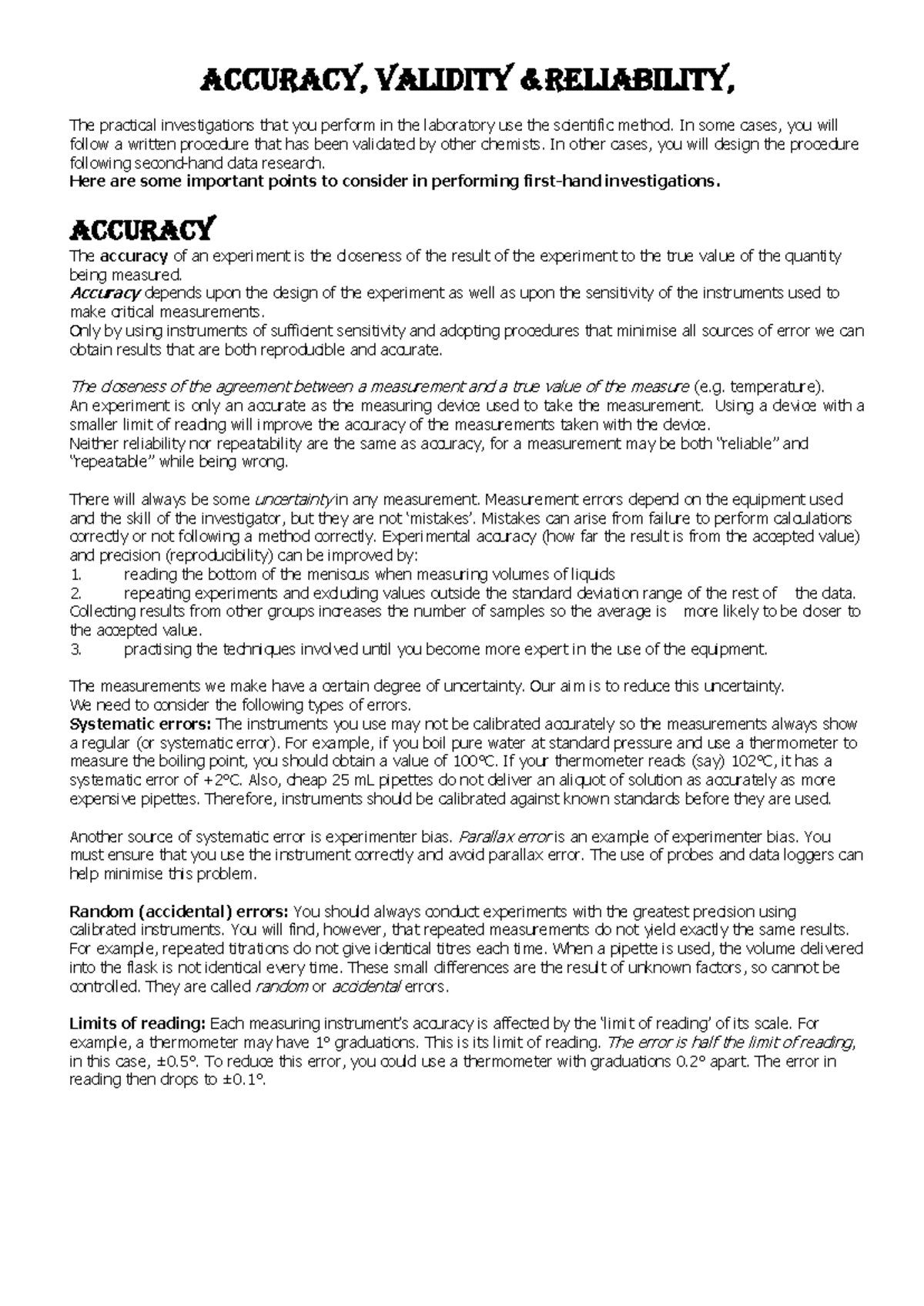 Accuracy Reliability Validity - accuracy, VaLIDITy &reLIabILITy, The ...