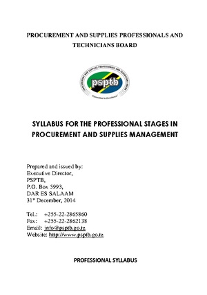 Psptb Syllabus - PROCUREMENT AND SUPPLIES PROFESSIONALS AND TECHNICIANS ...