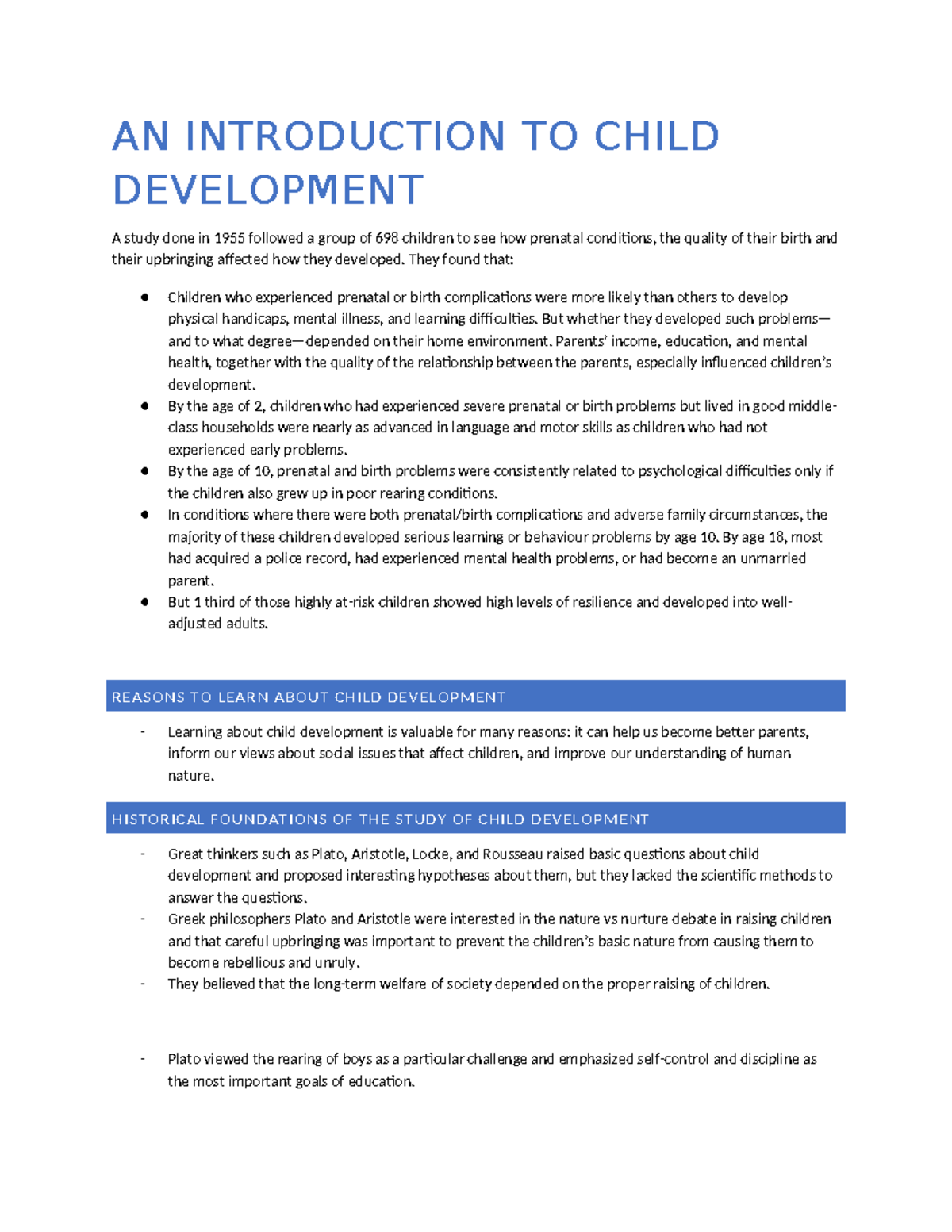 Psych 211 Chapter 1: Introduction to Child Development Notes - Studocu