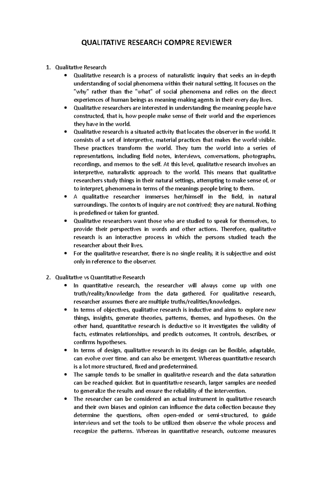 Qualitative Research Comprehensive Review Guide - Studocu