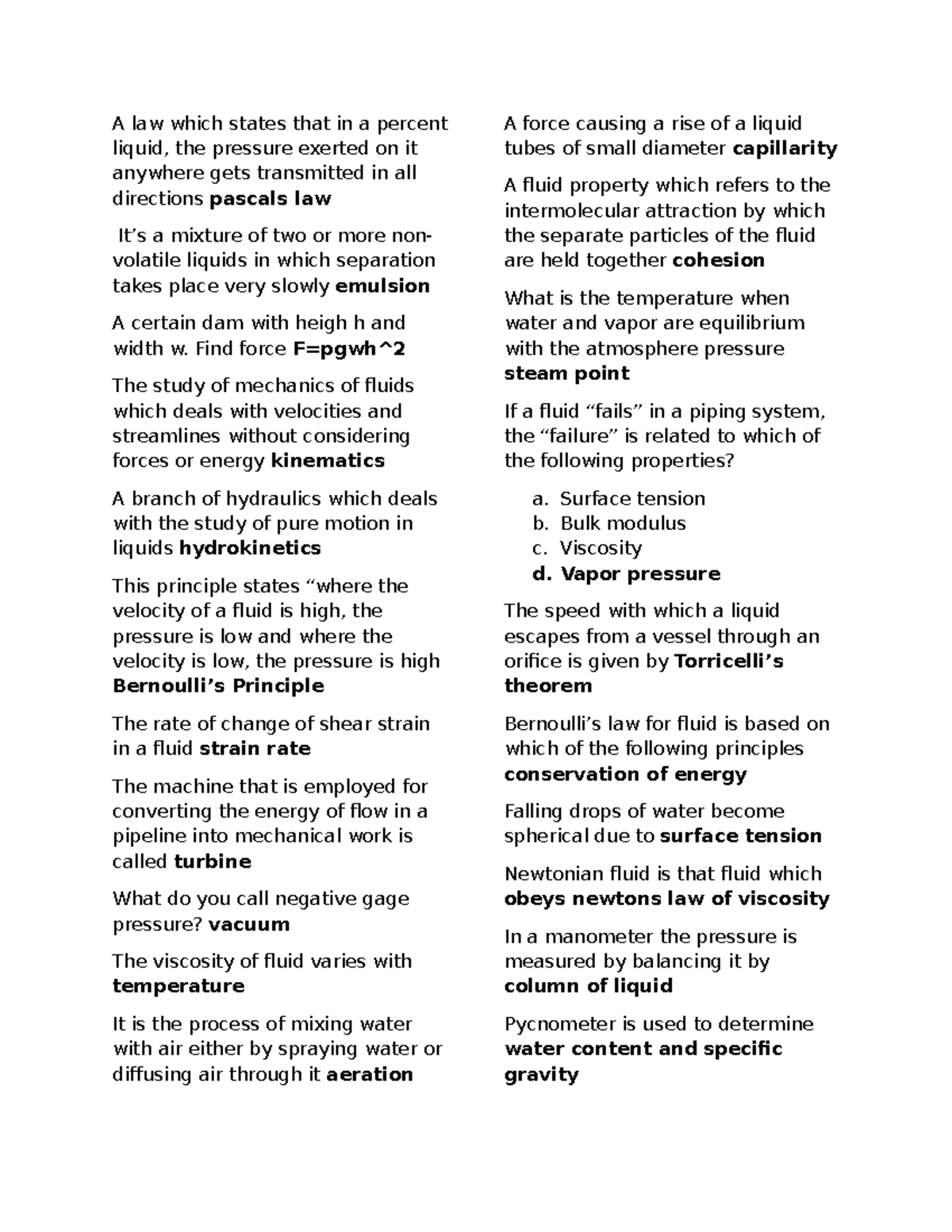 Fluid Mechanics: Key Concepts and Principles in Fluids (ENGR 101) - Studocu