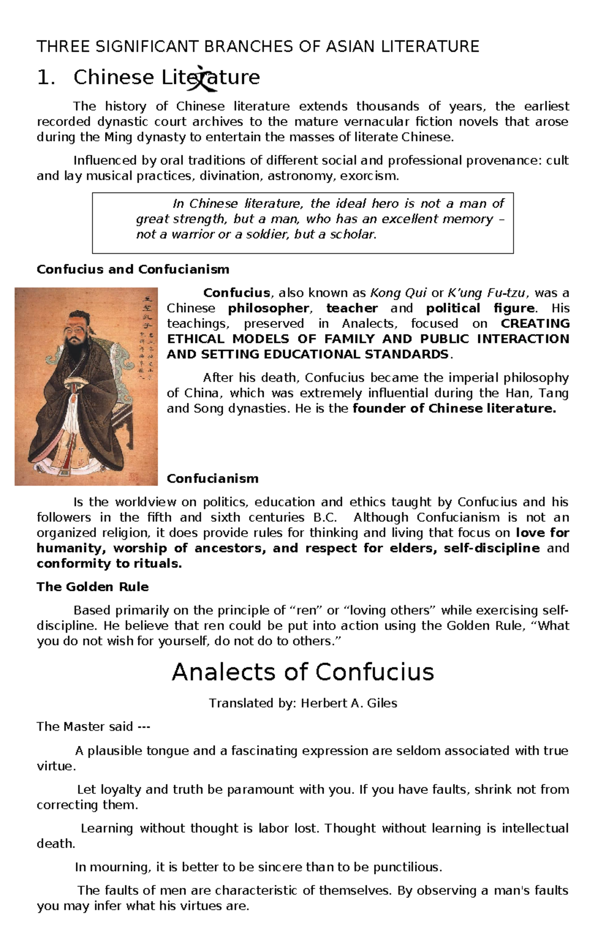 Three Significant Branches OF Asian Literature - THREE SIGNIFICANT ...
