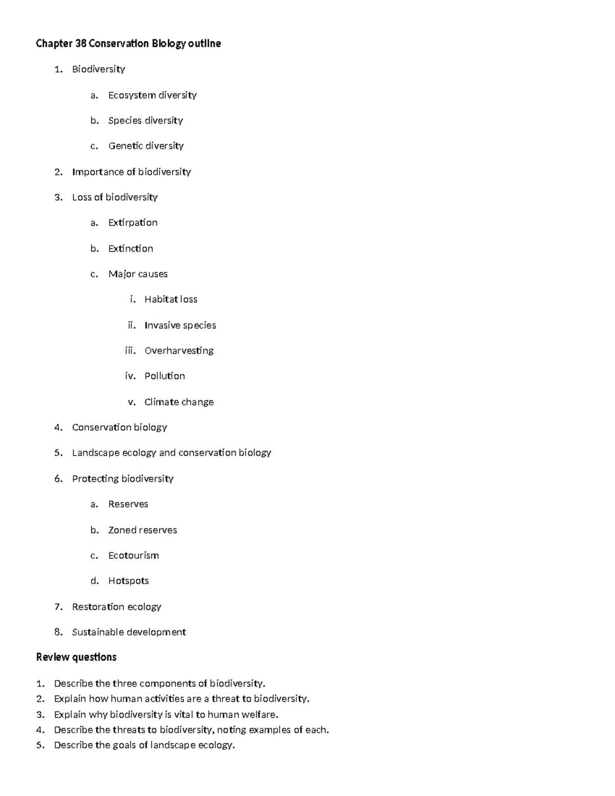 Chapter 38: Conservation Biology - Biodiversity & Ecosystems Dynamics ...