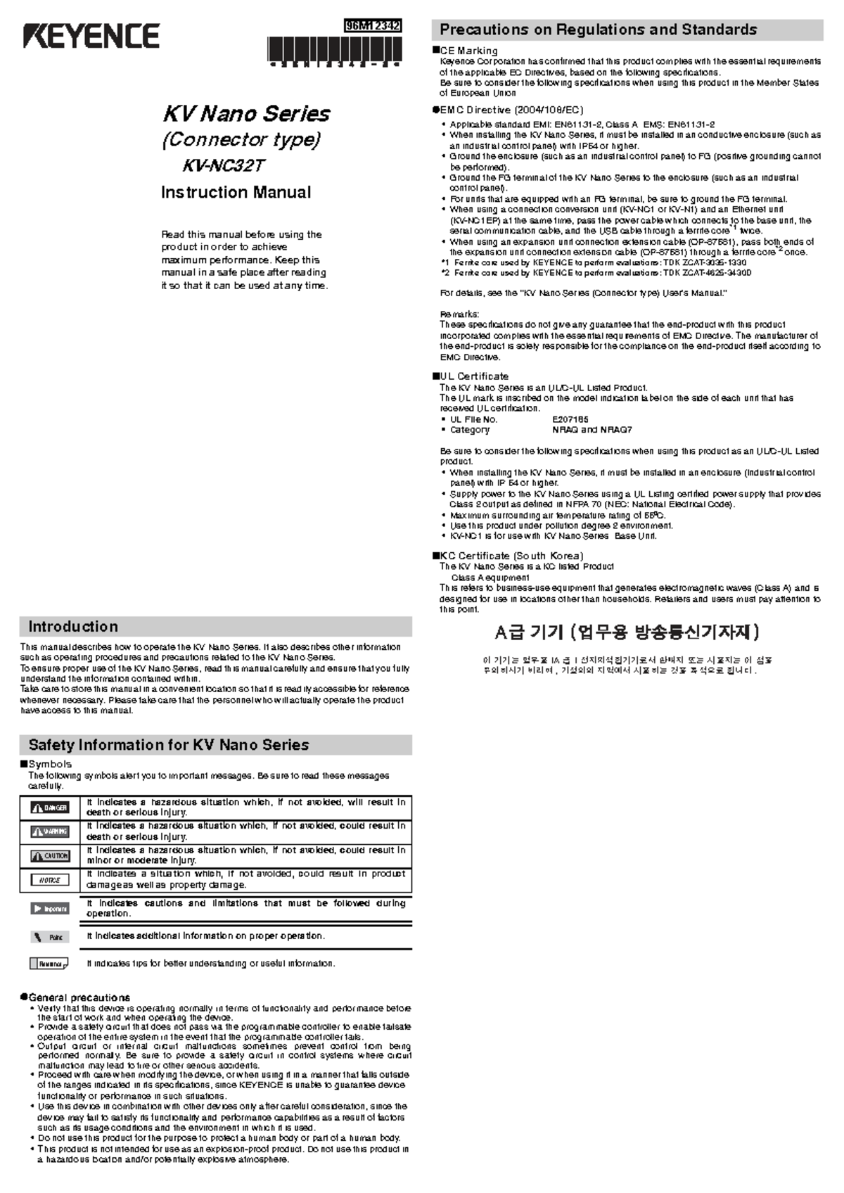 96M12342 KV Nano Series Connector Type Instruction Manual - Studocu
