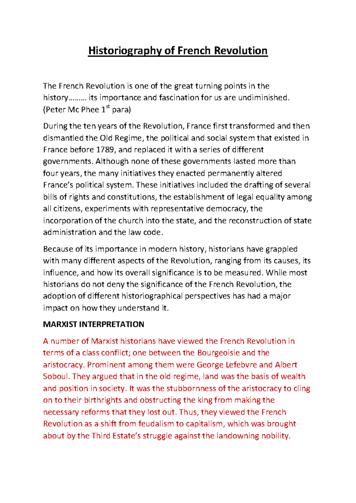Historiography of French Revolution - ........ its importance and ...