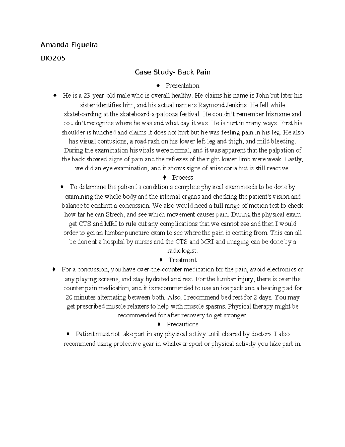 Case study 1 - Amanda Figueira BIO Case Study- Back Pain ♦ Presentation ...