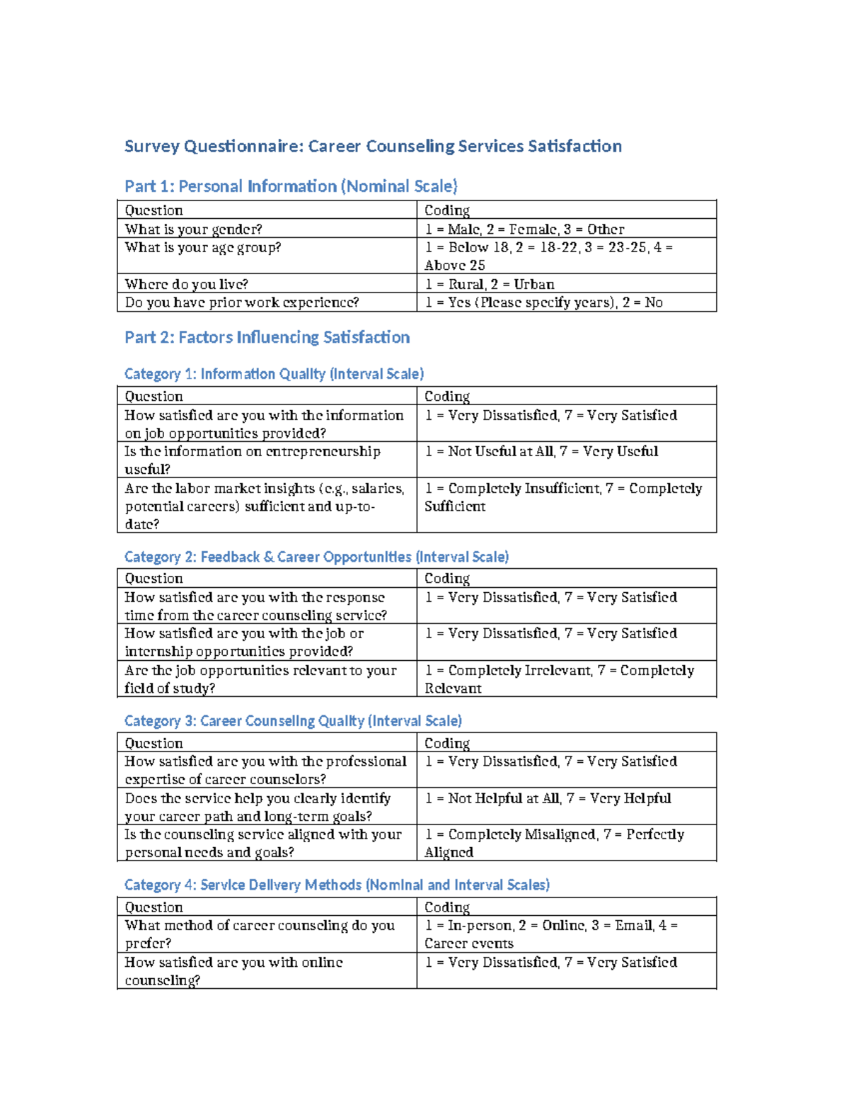 Career Counseling Survey - Survey Questionnaire: Career Counseling ...