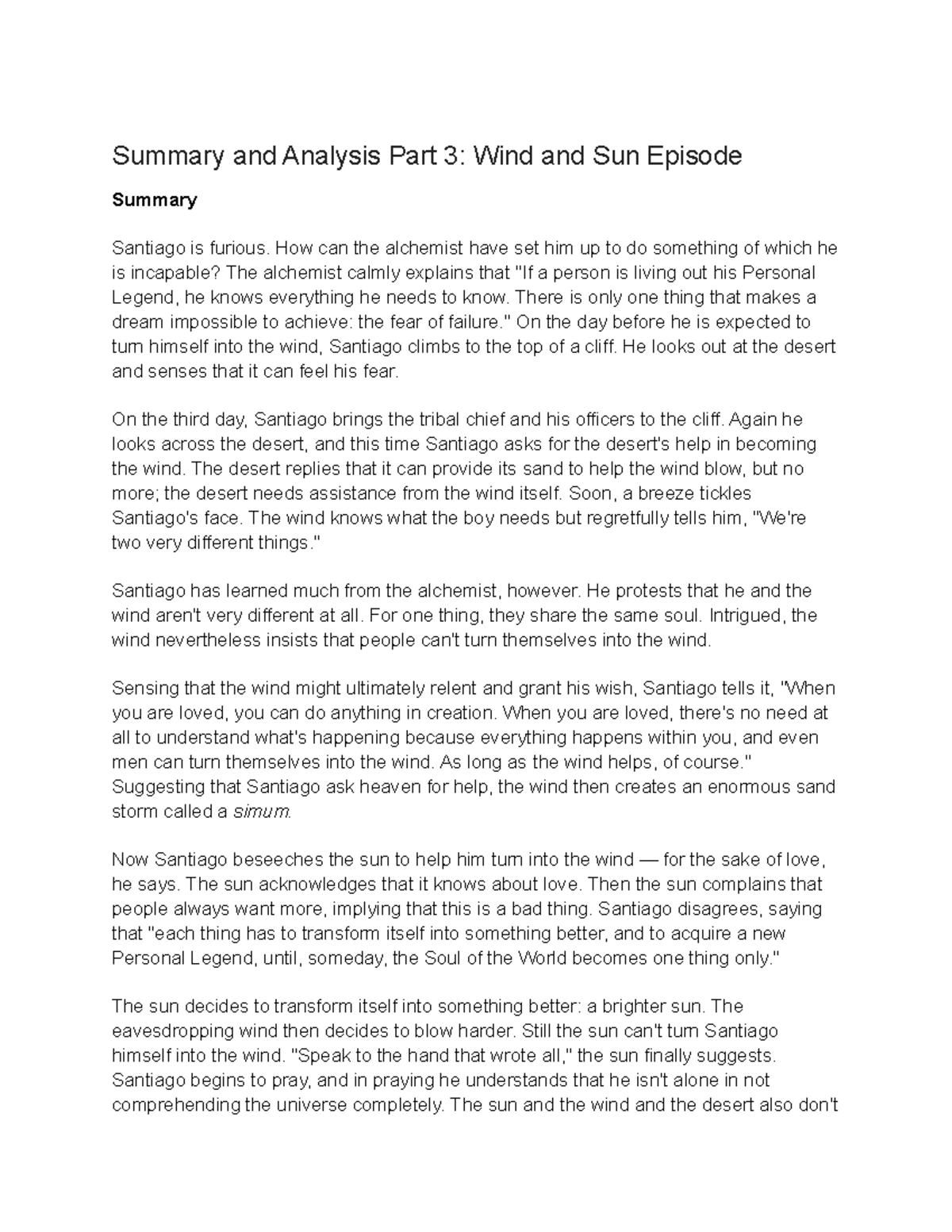 The Alchemist - final part (3) - summary and analysis - Summary and ...