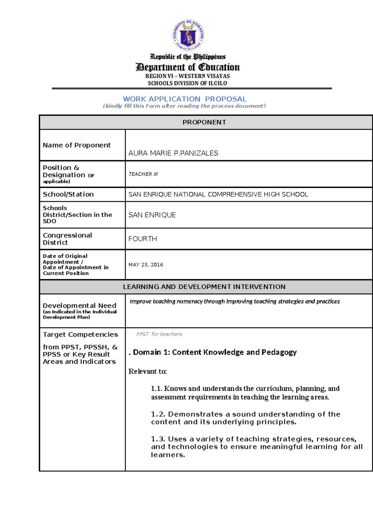 WAP Proposal: Enhancing Numeracy Teaching at SAN ENRIQUE HS - Studocu