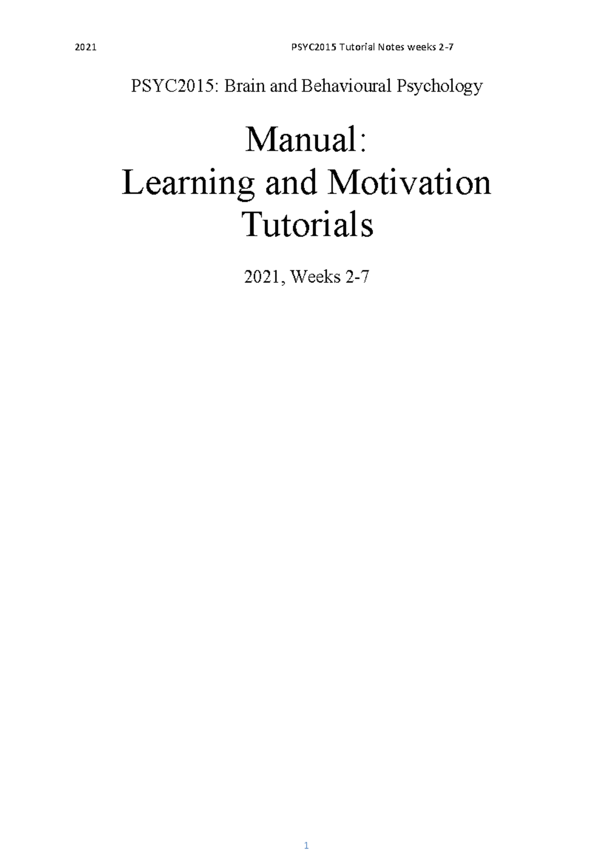 2021 PSYC2015 Behaviour Modification Tutorials - PSYC2015: Brain and Behavioural Psychology ...