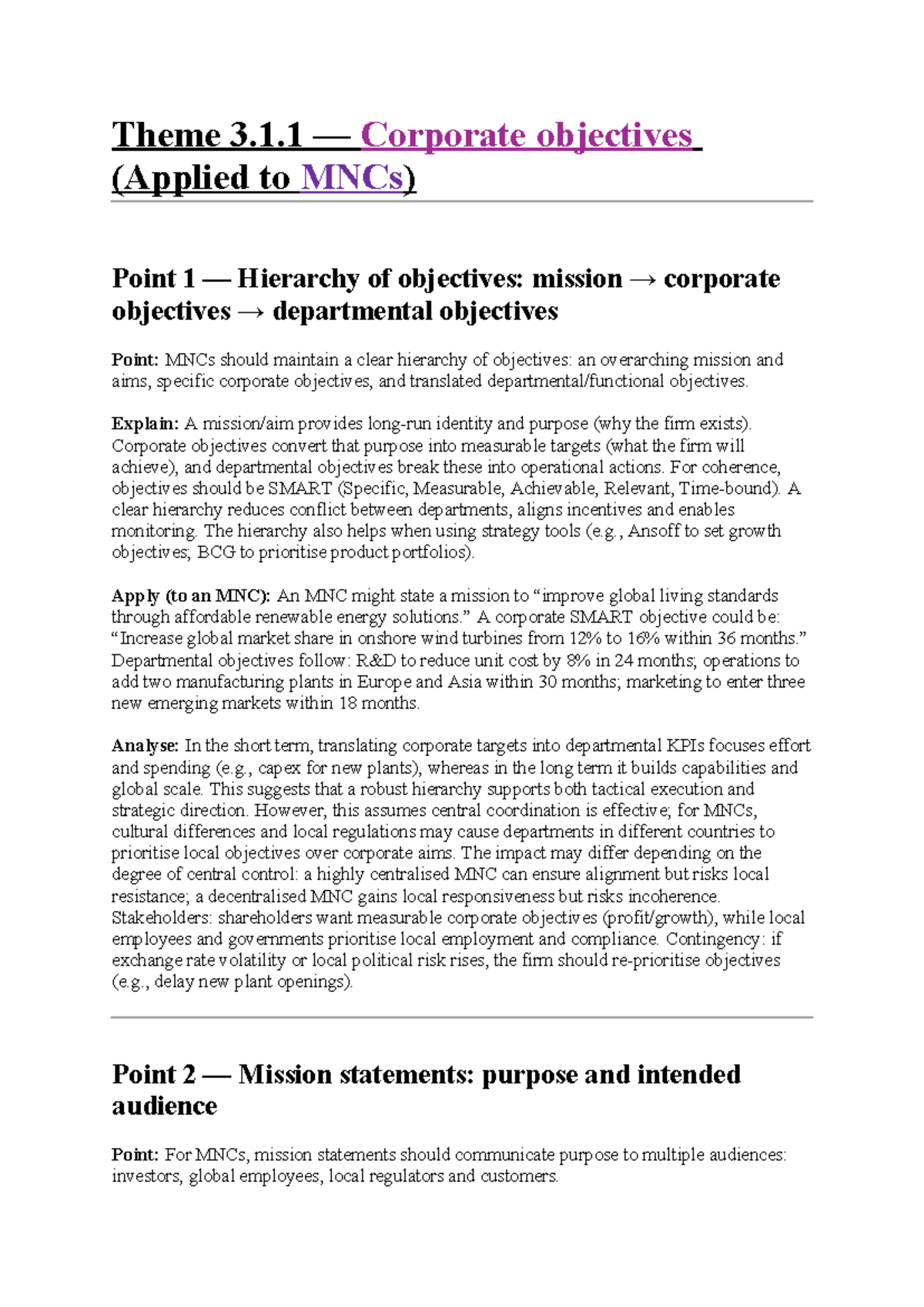 Theme 3 - Corporate Objectives and Strategies for MNCs: A Comprehensive ...