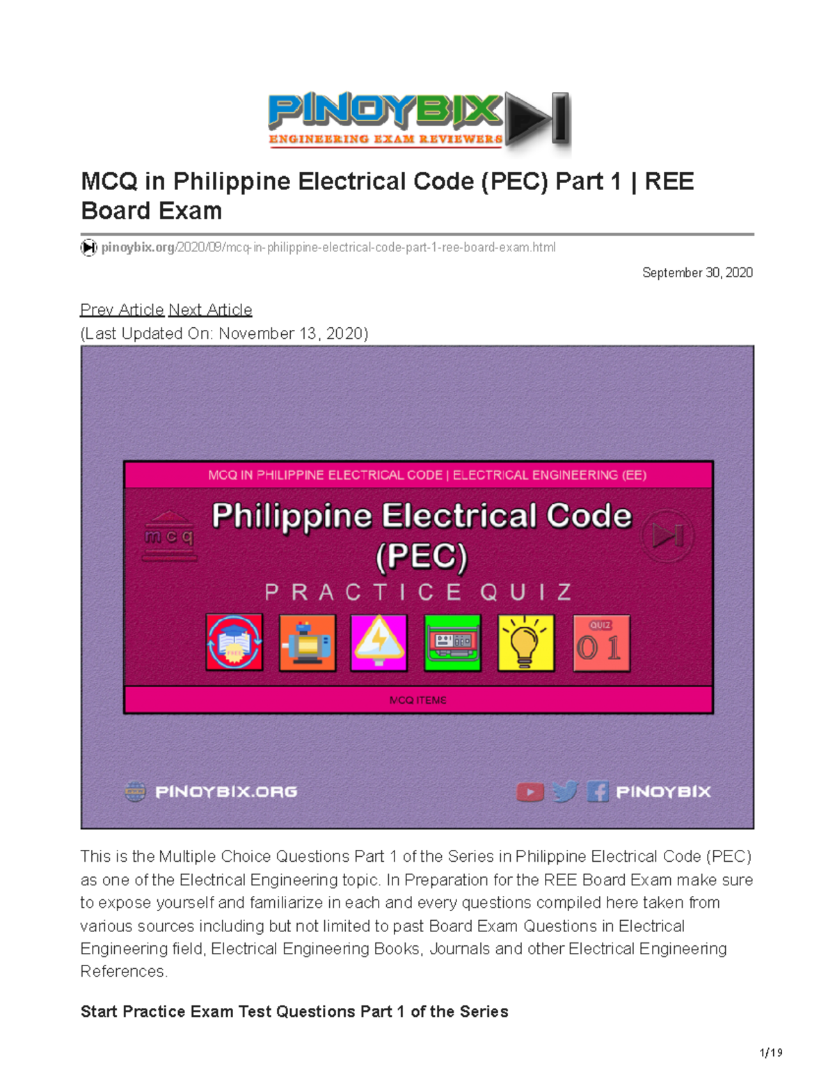 MCQ in Philippine Electrical Code (PEC) for REE Board Exam Part 1 - Studocu