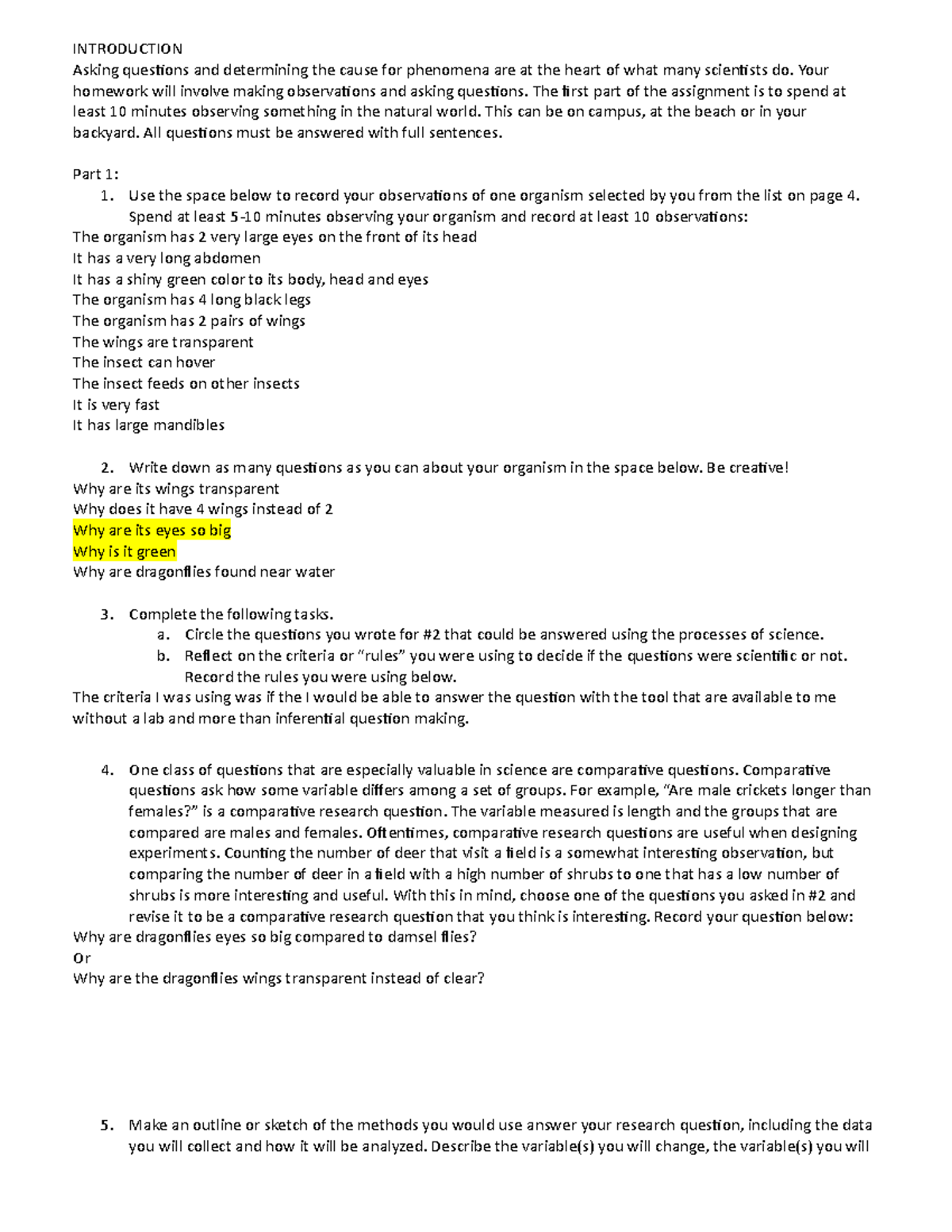 Asking Scientific Questions - Homework #2 Activities and Observations ...