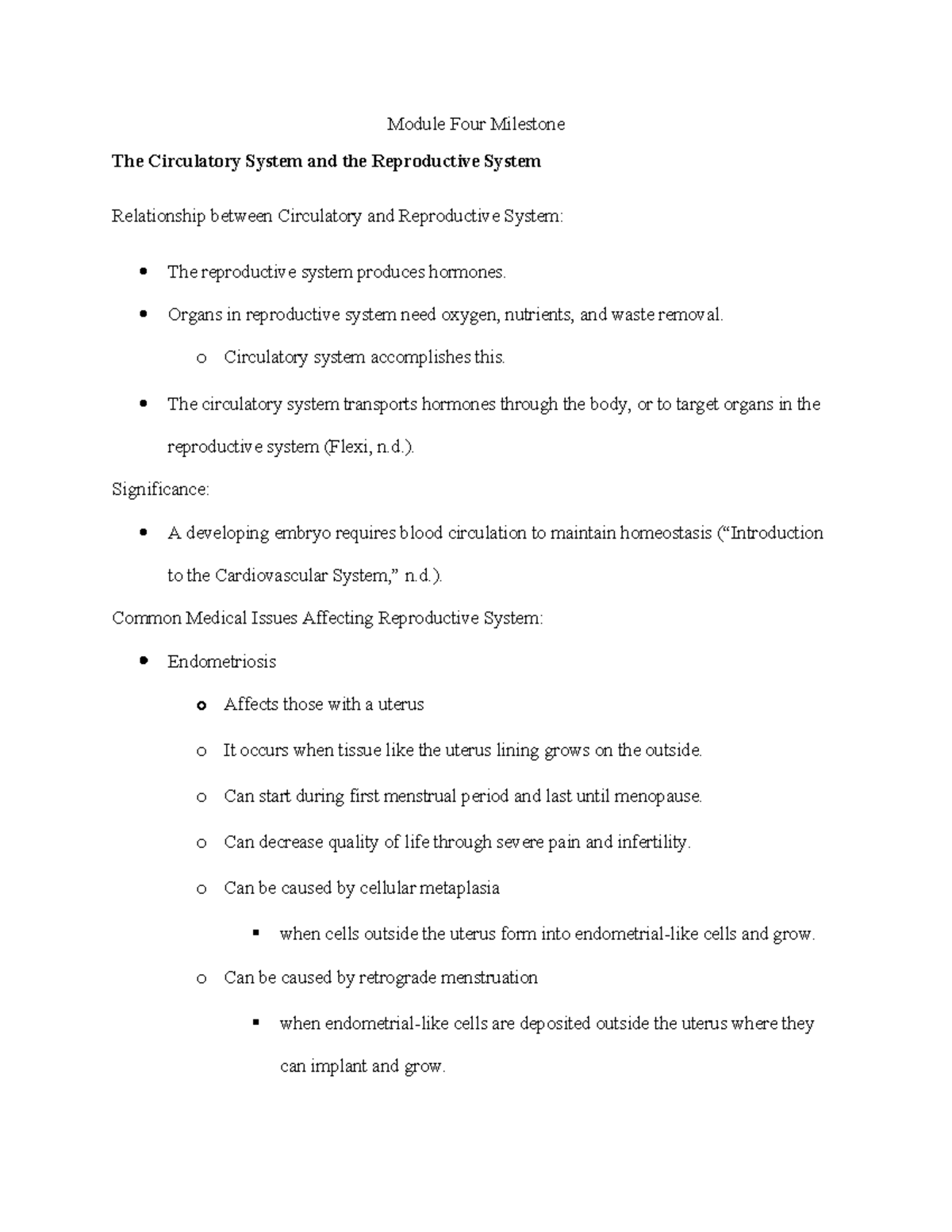 BIO 210 Module Four Milestone: Interconnection of Circulatory ...