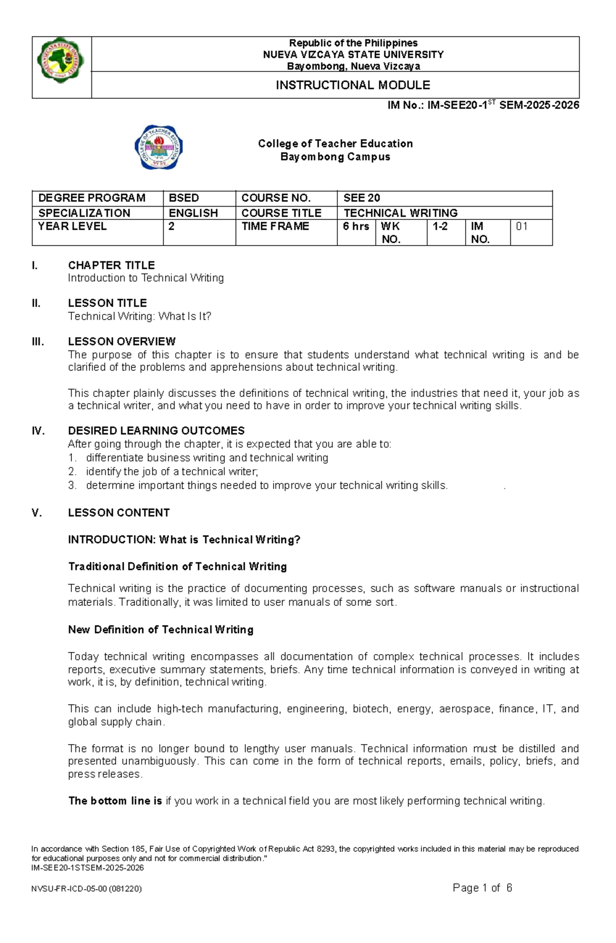 BSED English 2: Module 1 - Introduction to Technical Writing - Studocu