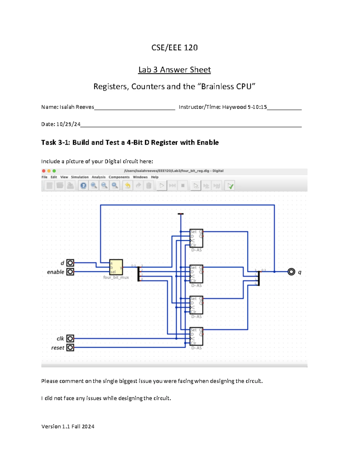 CSE/EEE 120 Lab 4: Microprocessor Design & Simulation Report - Studocu