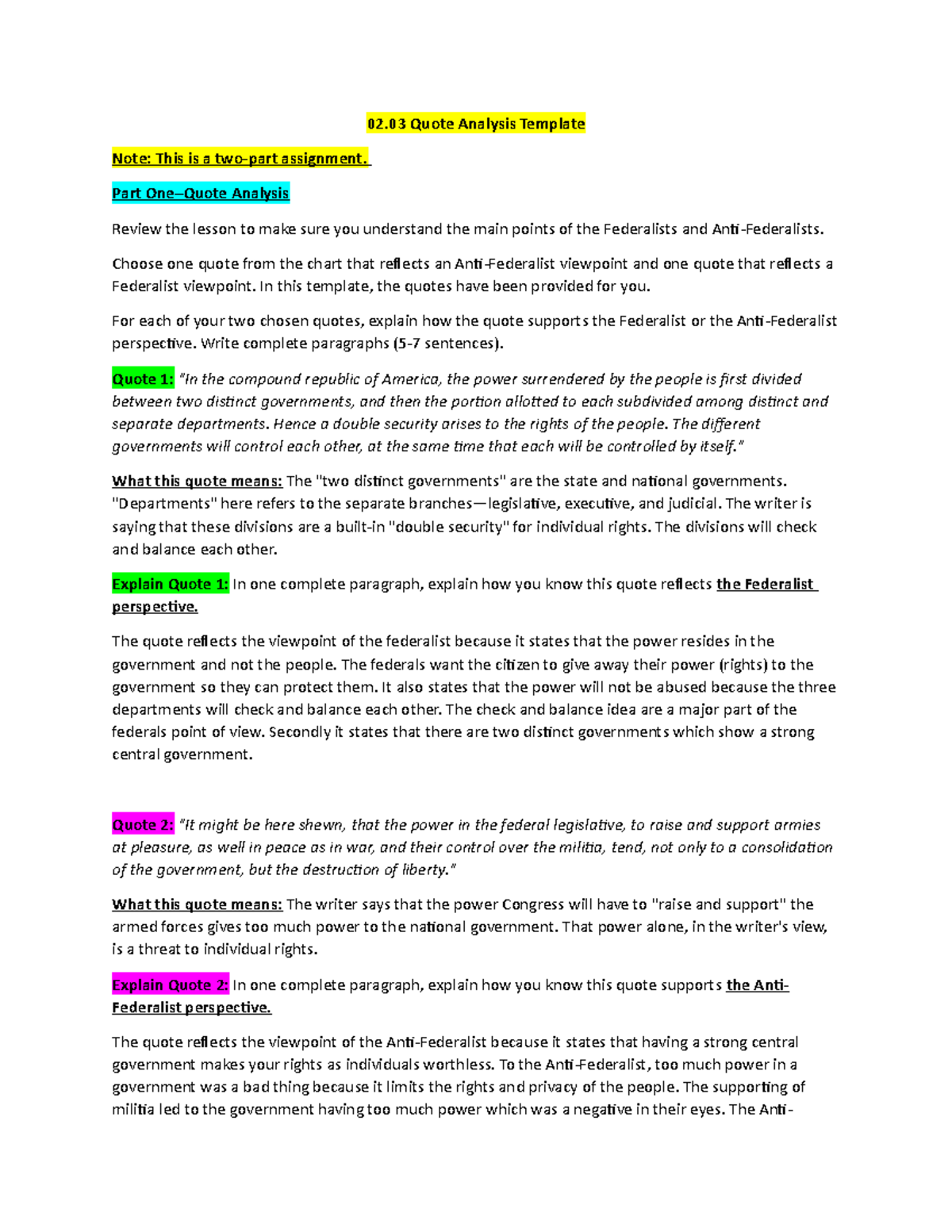 2.03 answers from 2023 - 02 Quote Analysis Template Note: This is a two ...