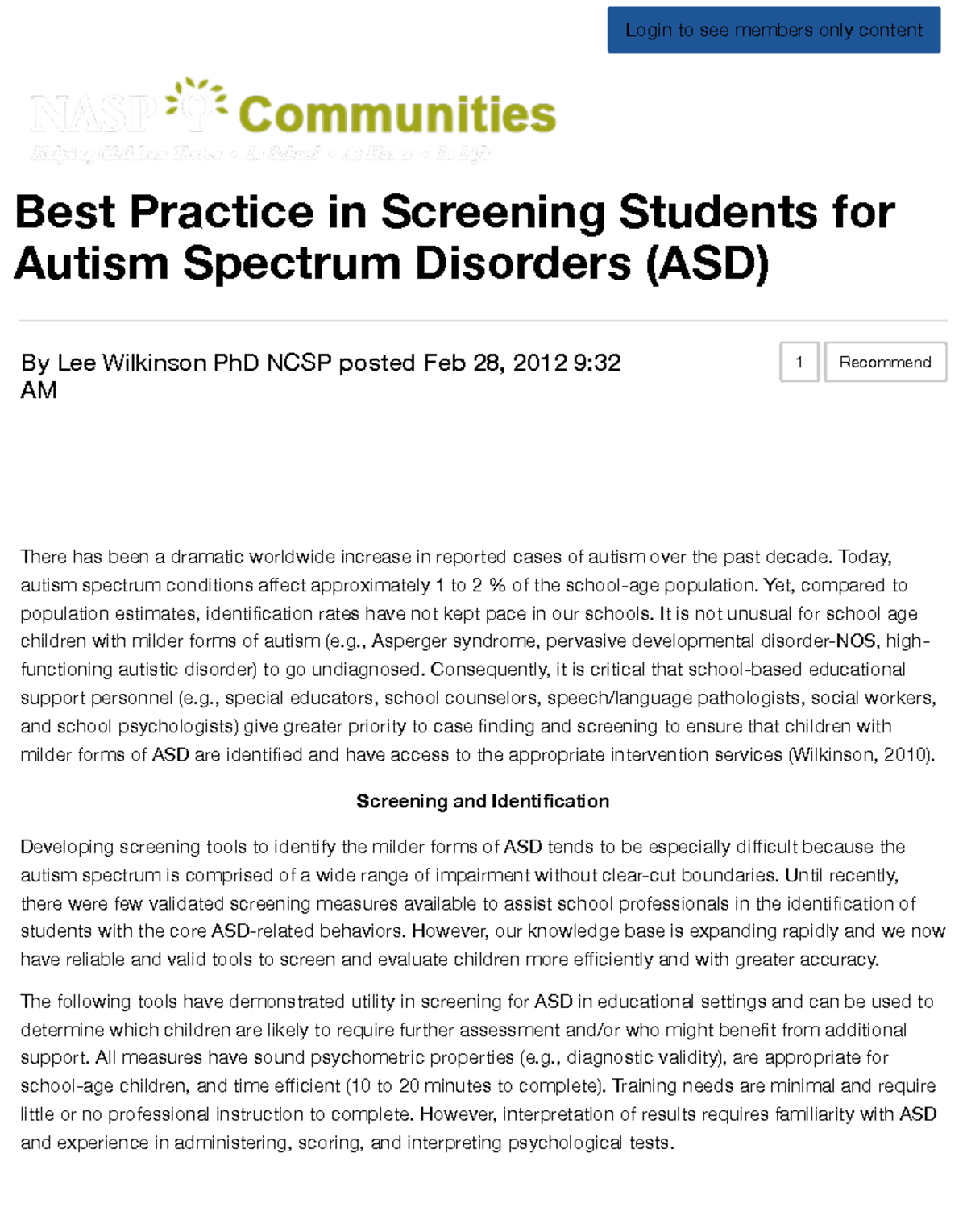 Best Practices in Screening for Autism Spectrum Disorders (ASD) - Studocu