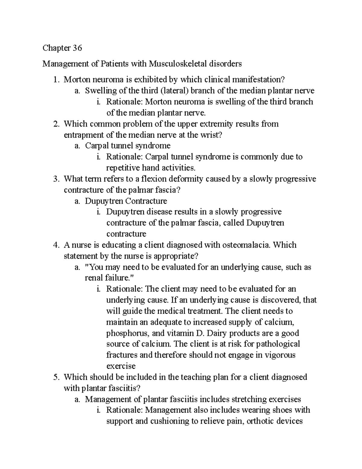 Management of Patients with Musculoskeletal Disorders - Chap 36 Qs ...